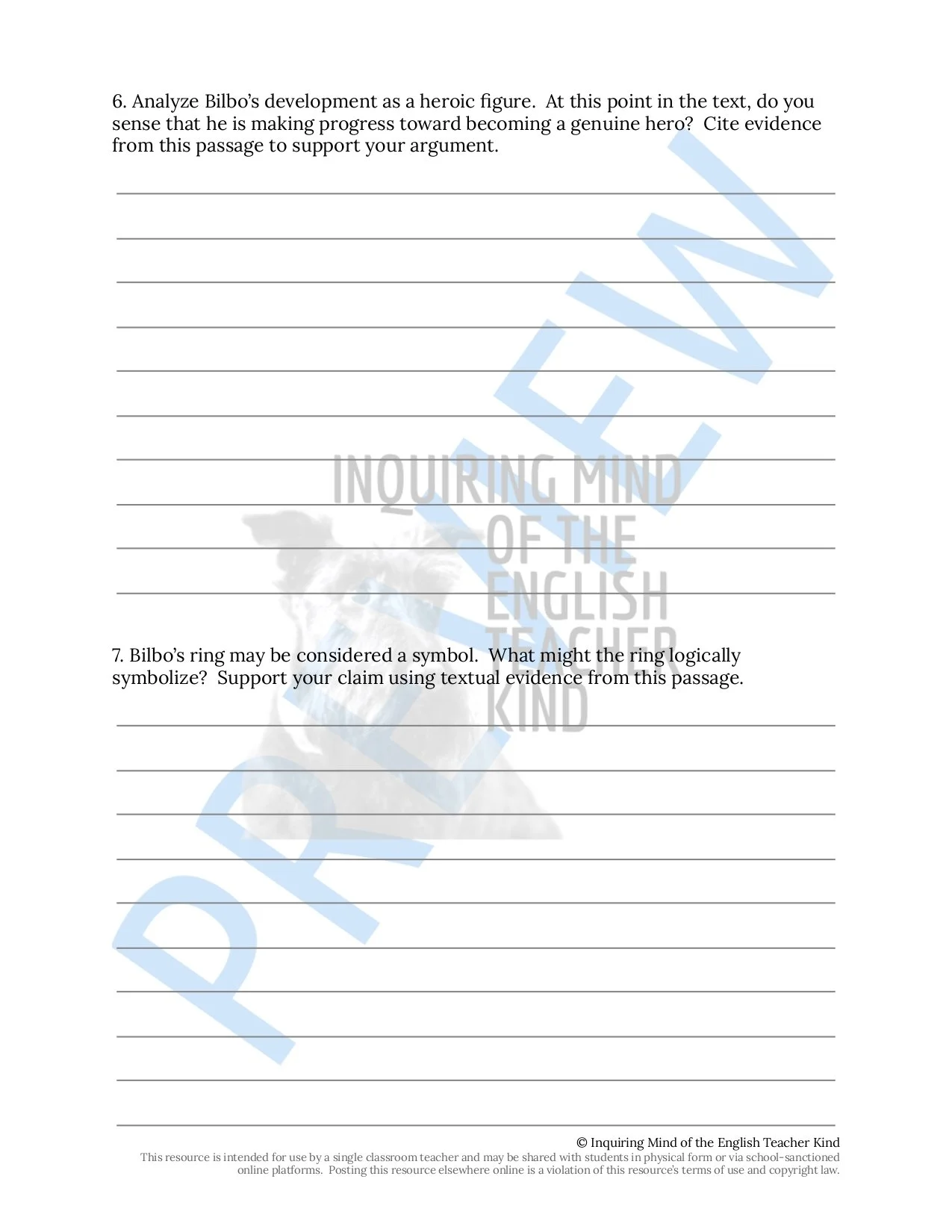 The Hobbit Close Reading Worksheets Bundle with Answer Keys — Inquiring ...