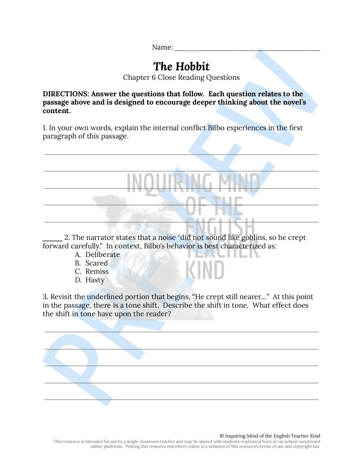 The Hobbit Close Reading Worksheets Bundle with Answer Keys — Inquiring ...