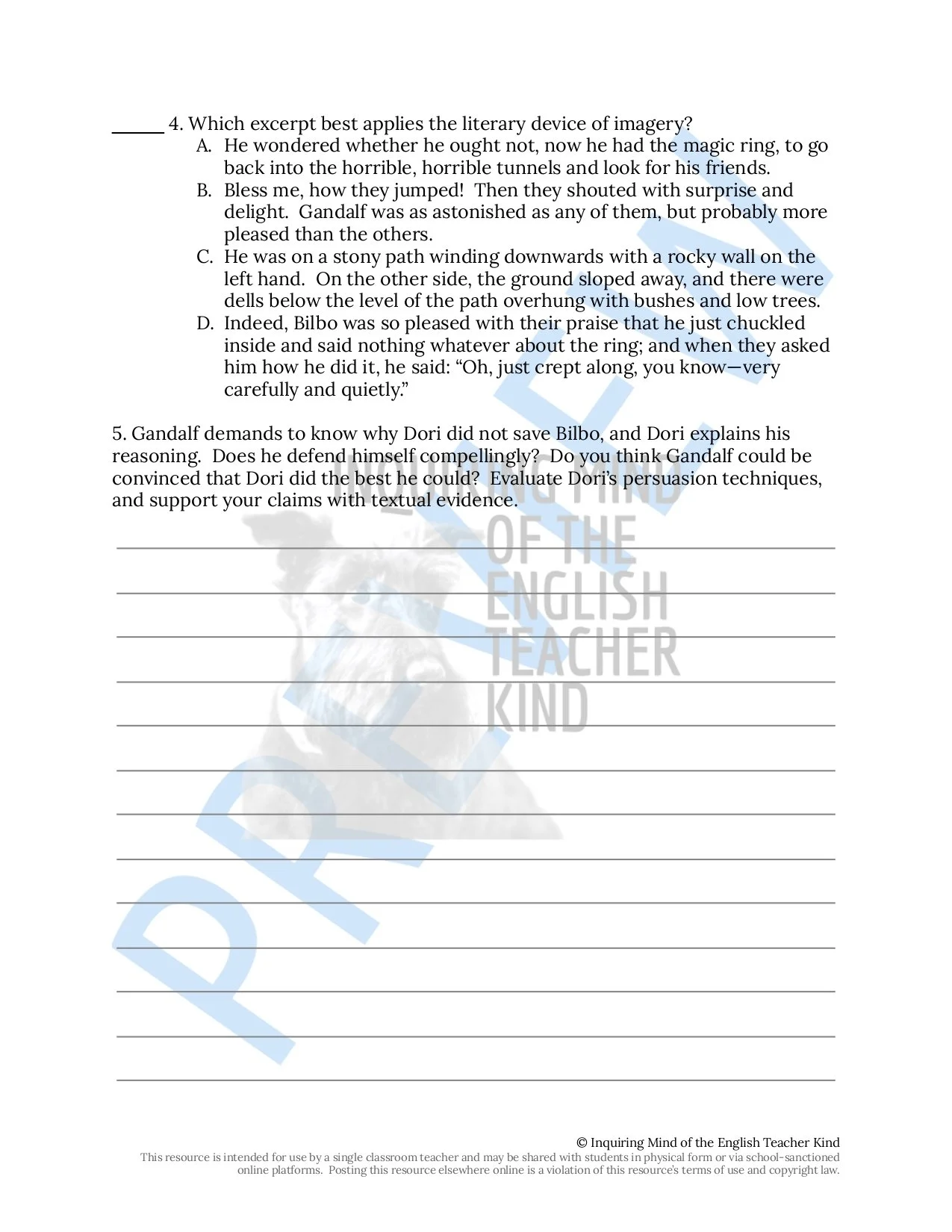 The Hobbit Close Reading Worksheets Bundle with Answer Keys — Inquiring ...
