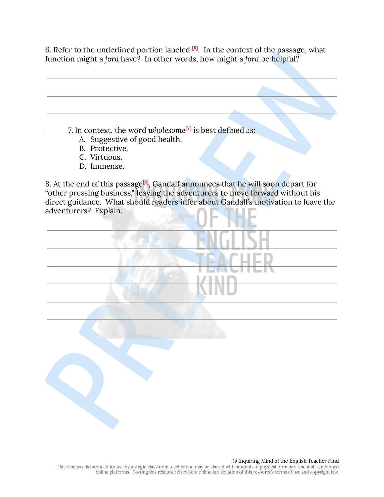 The Hobbit Close Reading Worksheets Bundle with Answer Keys — Inquiring ...