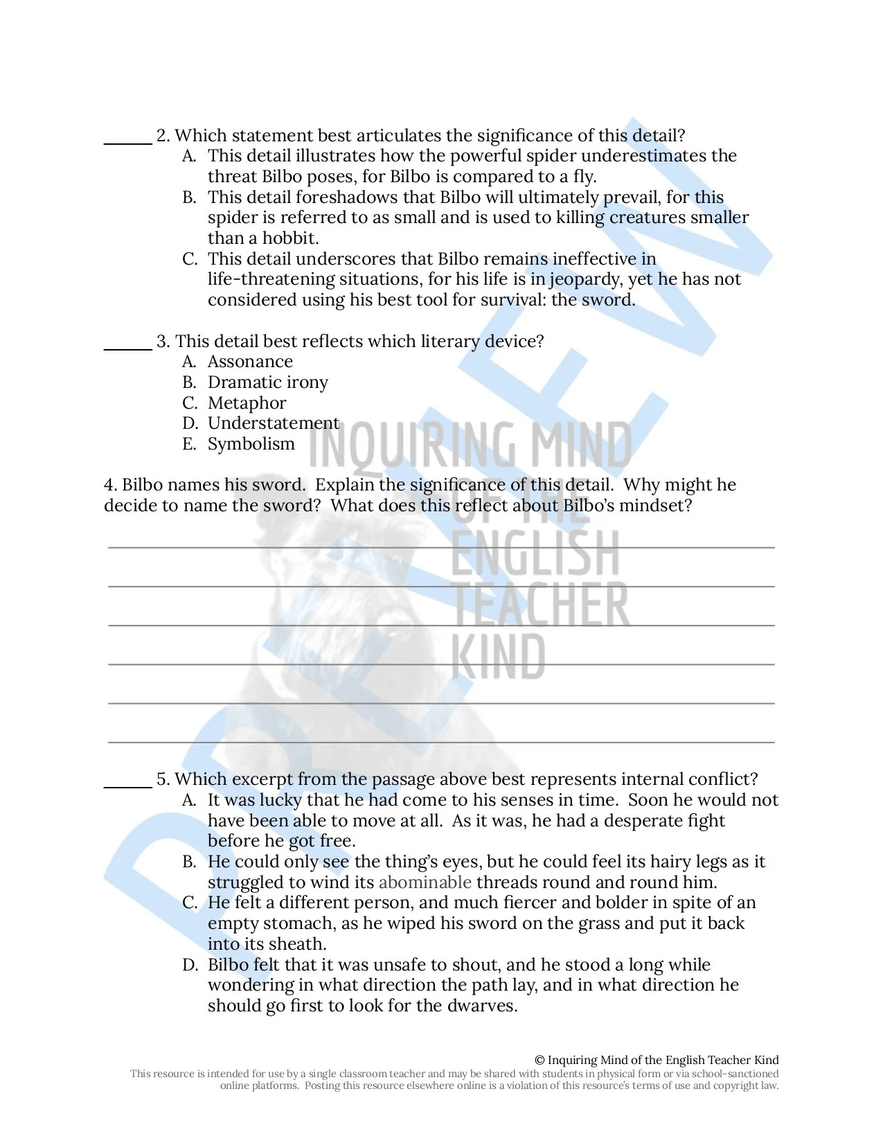 The Hobbit Close Reading Worksheets Bundle with Answer Keys — Inquiring ...