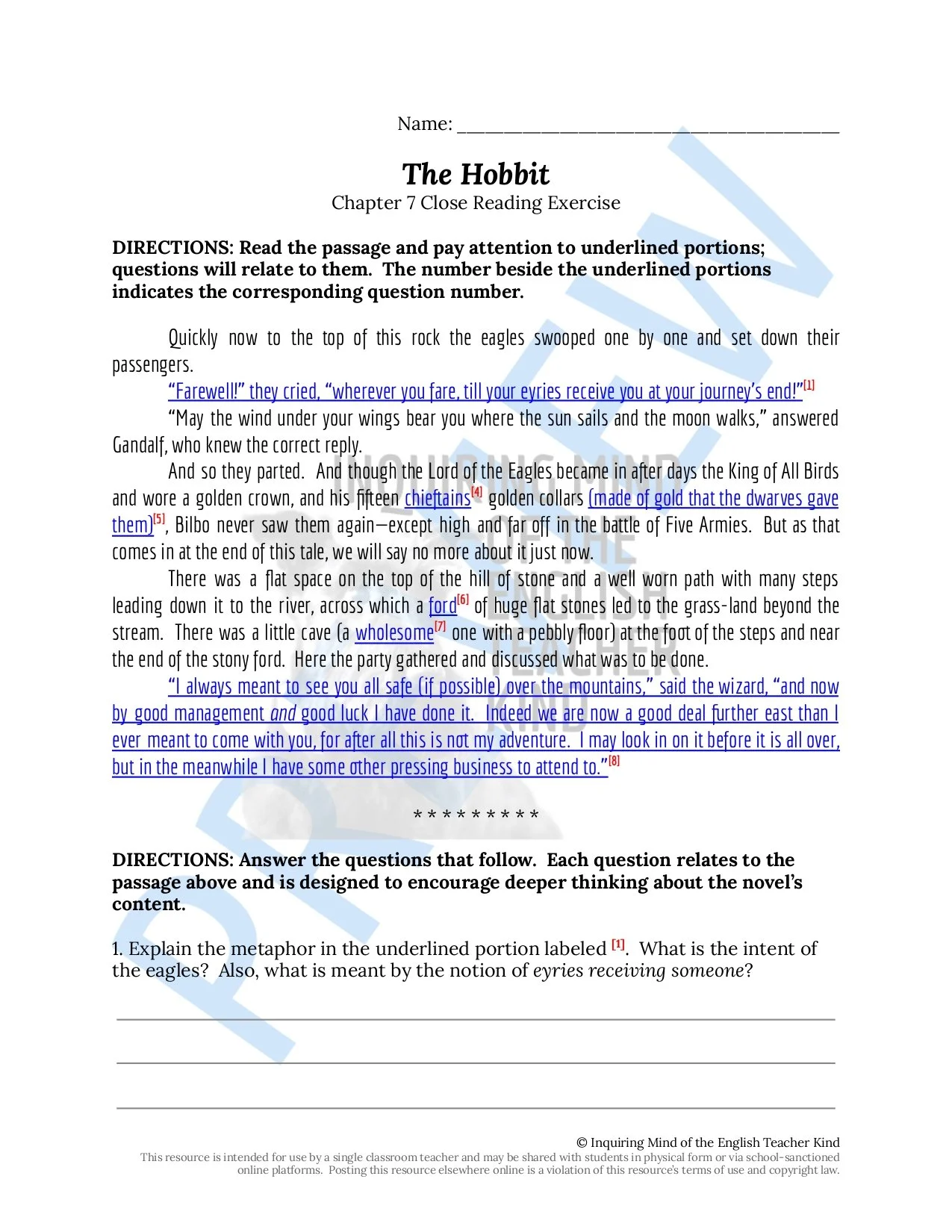 The Hobbit Close Reading Worksheets Bundle with Answer Keys — Inquiring ...