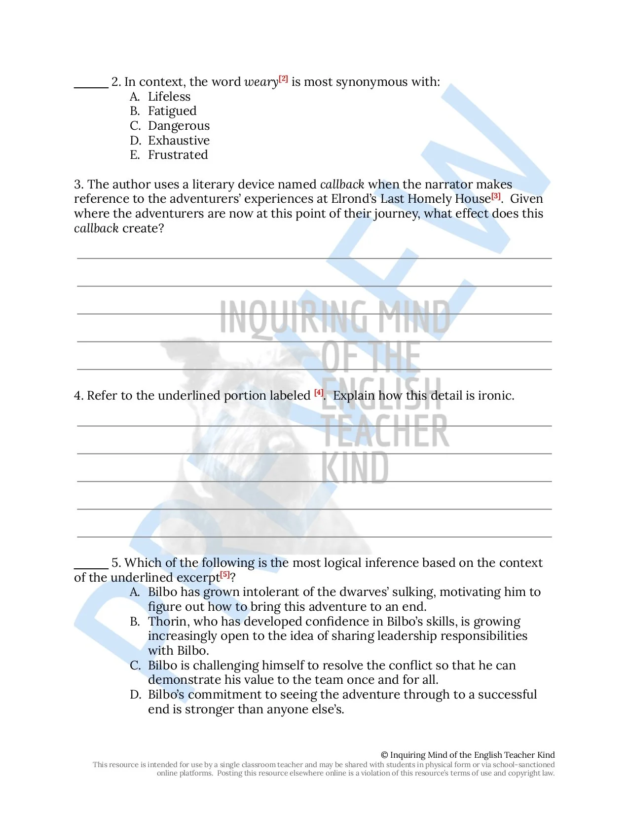 The Hobbit Close Reading Worksheets Bundle with Answer Keys — Inquiring ...