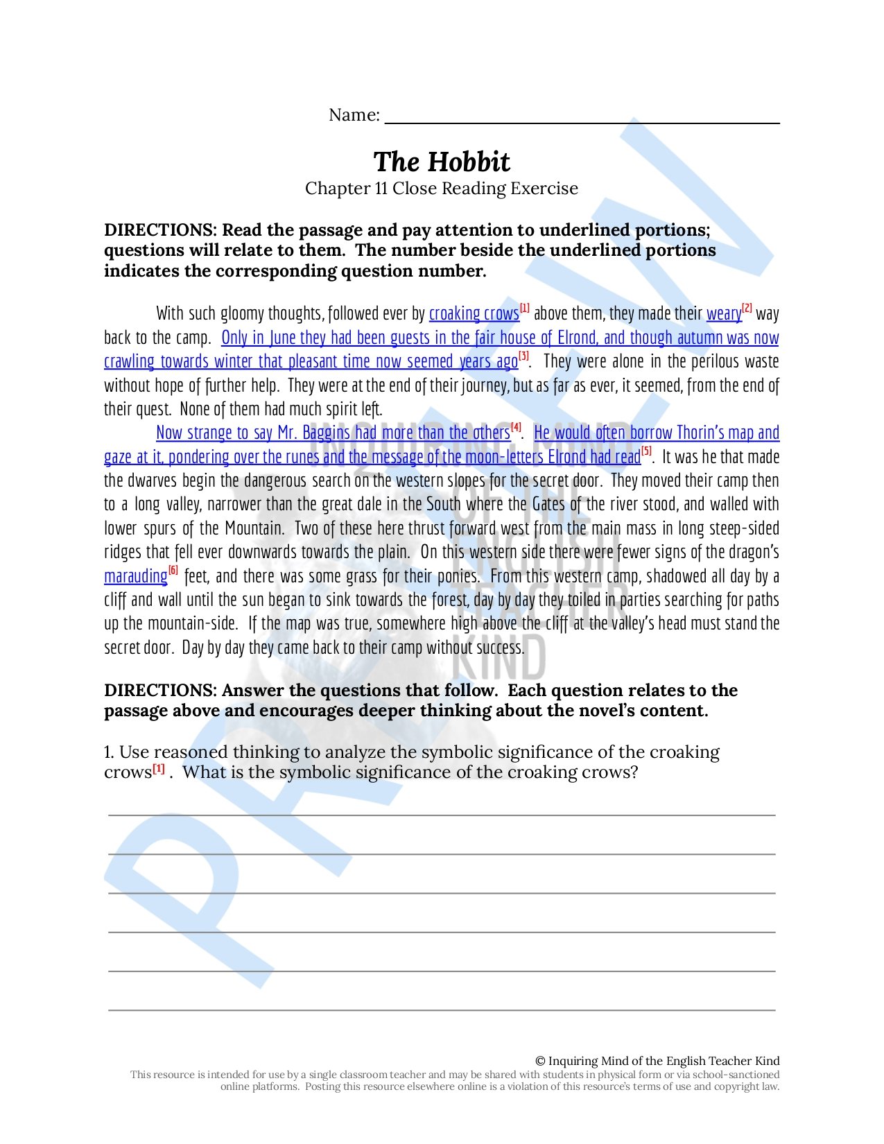 The Hobbit Close Reading Worksheets Bundle with Answer Keys — Inquiring ...