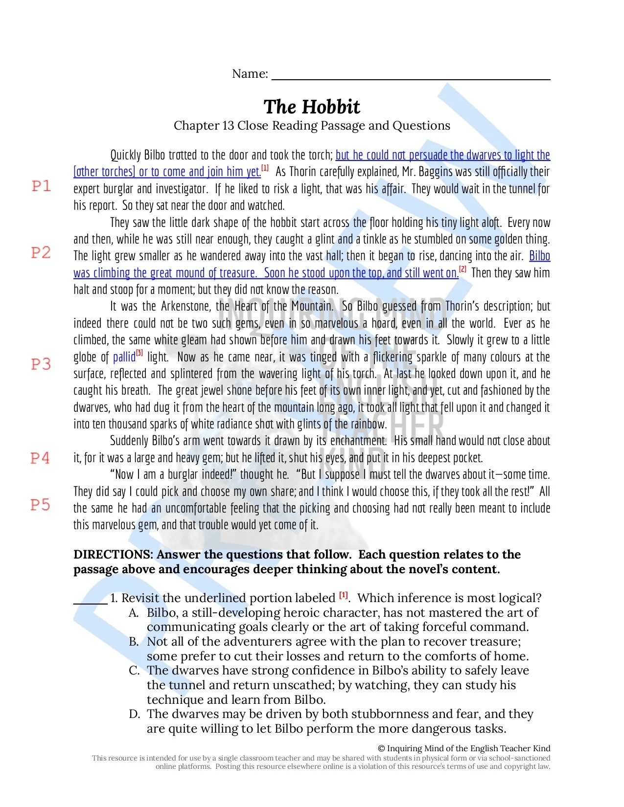 The Hobbit Close Reading Worksheets Bundle with Answer Keys — Inquiring ...