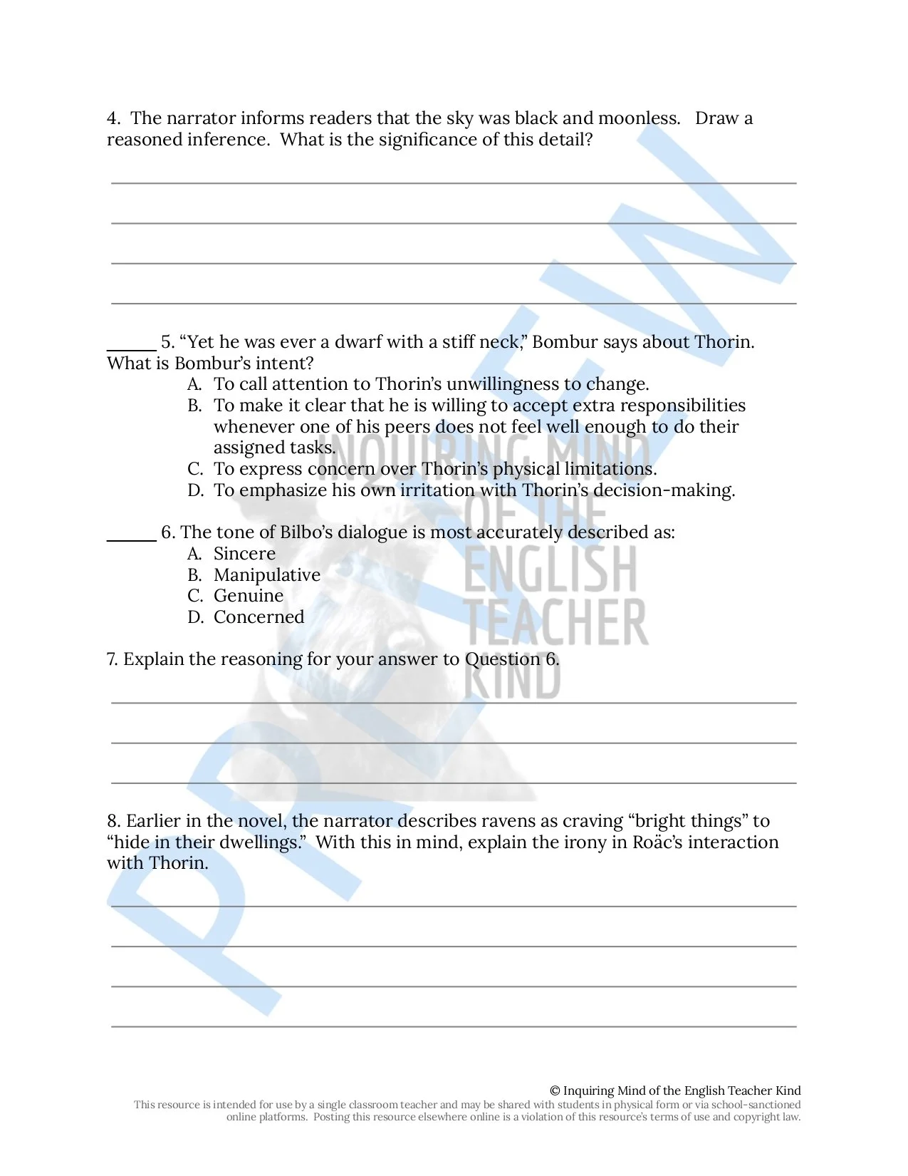 The Hobbit Close Reading Worksheets Bundle with Answer Keys — Inquiring ...