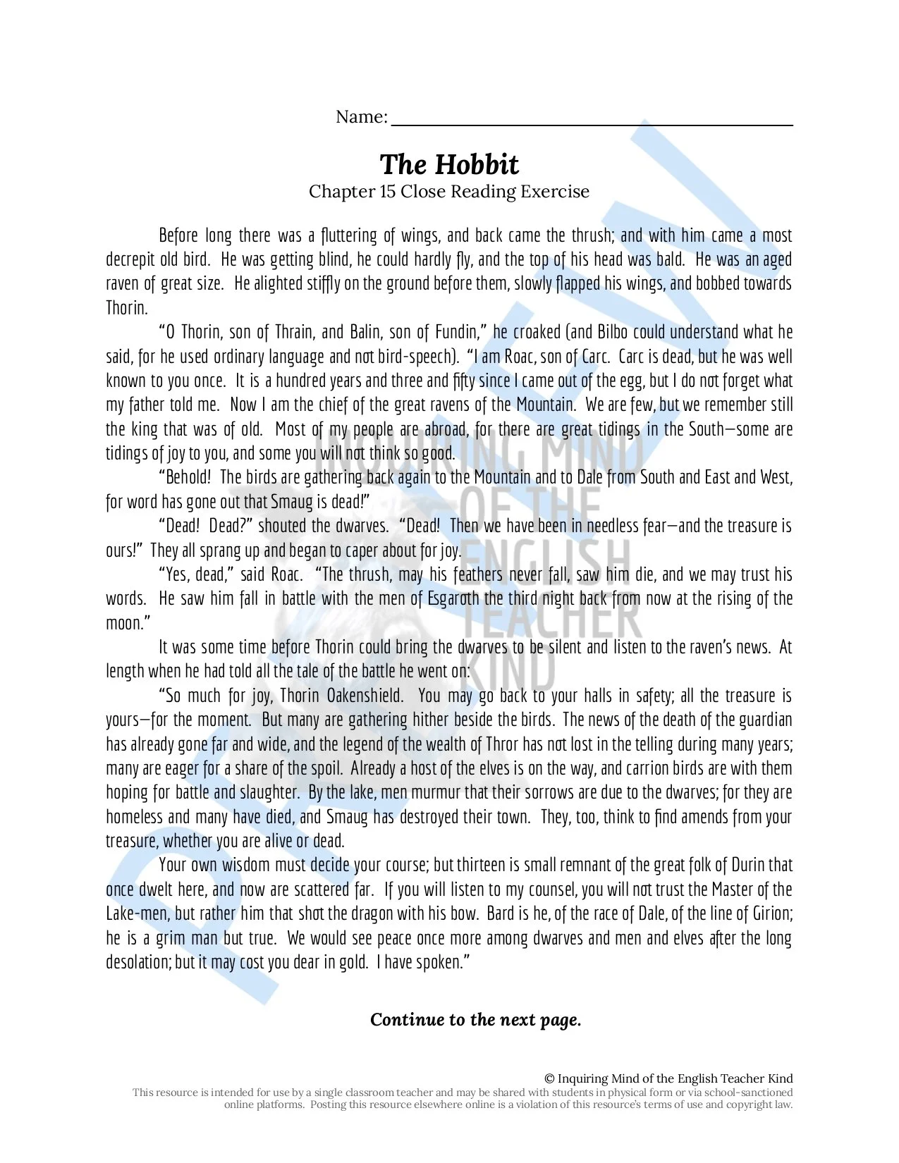 The Hobbit Close Reading Worksheets Bundle with Answer Keys — Inquiring ...