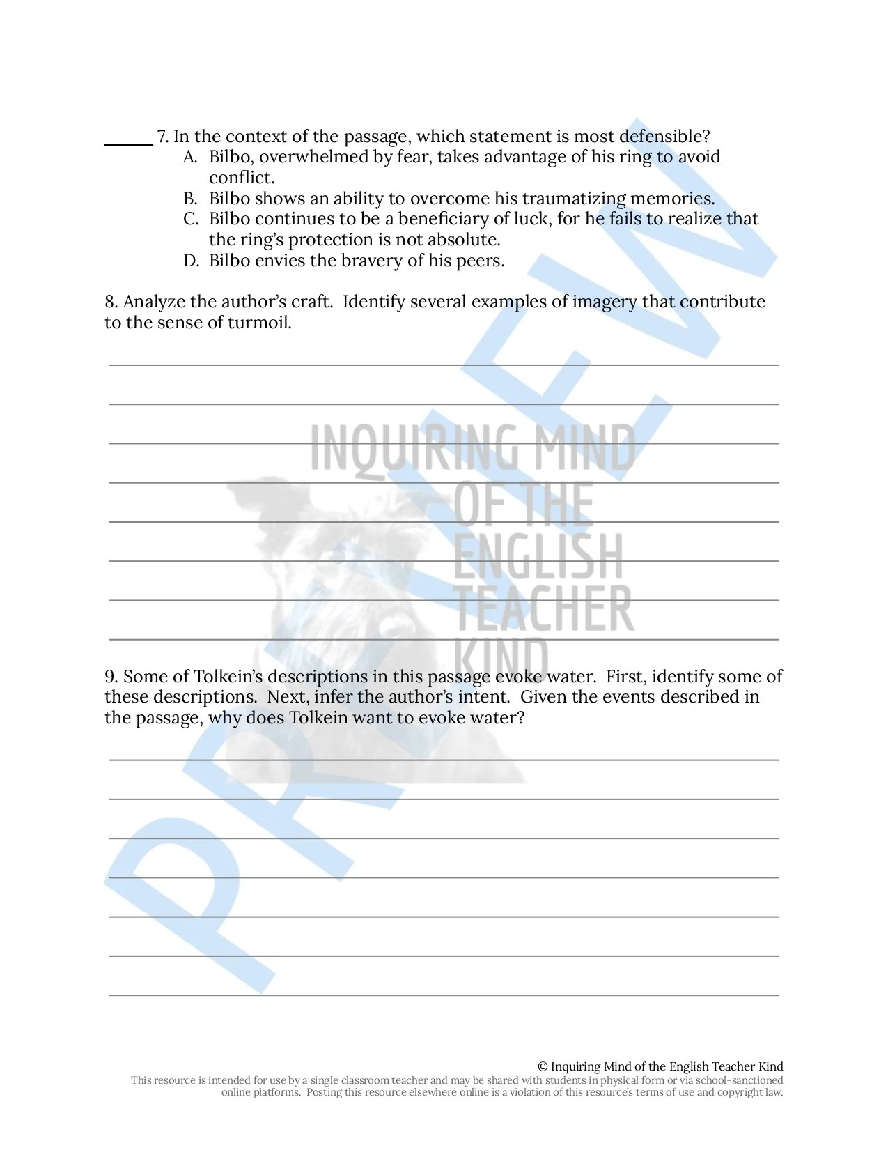 The Hobbit Close Reading Worksheets Bundle with Answer Keys — Inquiring ...