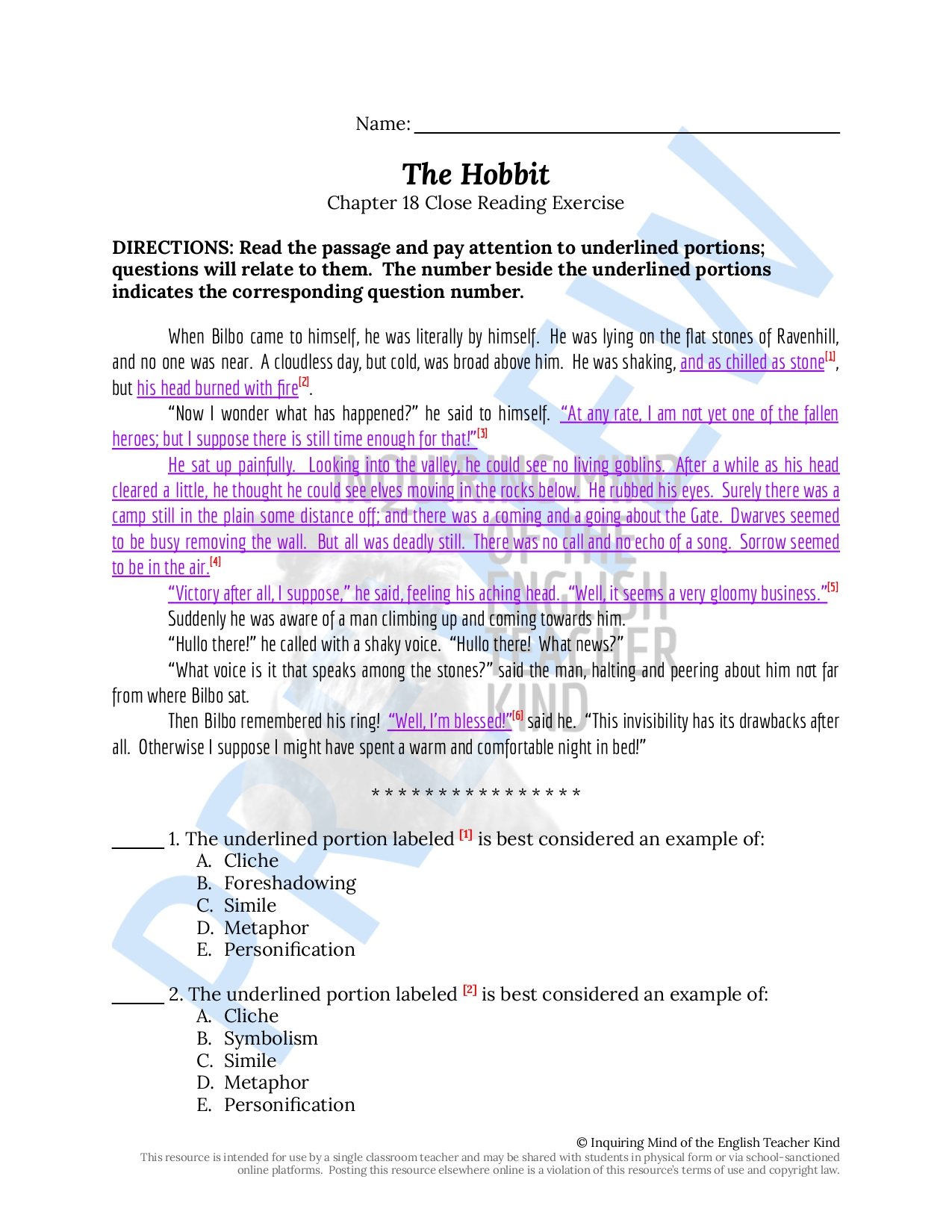 The Hobbit Close Reading Worksheets Bundle with Answer Keys — Inquiring ...