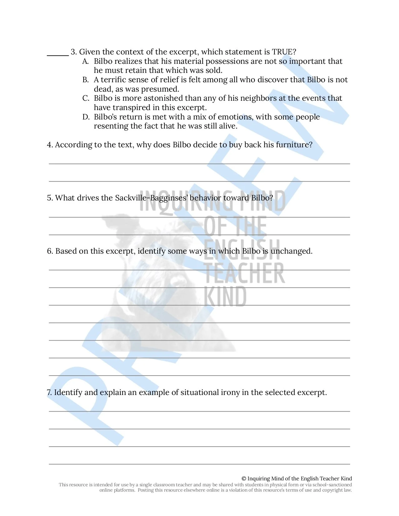 The Hobbit Close Reading Worksheets Bundle with Answer Keys — Inquiring ...
