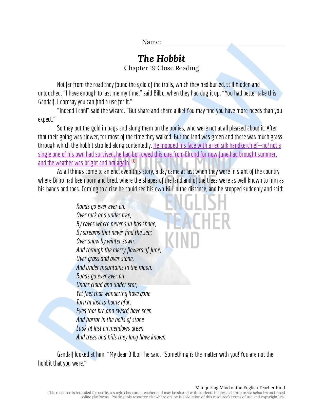 The Hobbit Close Reading Worksheets Bundle with Answer Keys — Inquiring ...