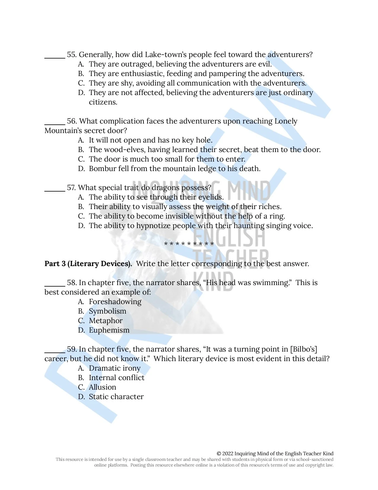 The Hobbit Test and Answer Key — Inquiring Mind of the English Teacher Kind