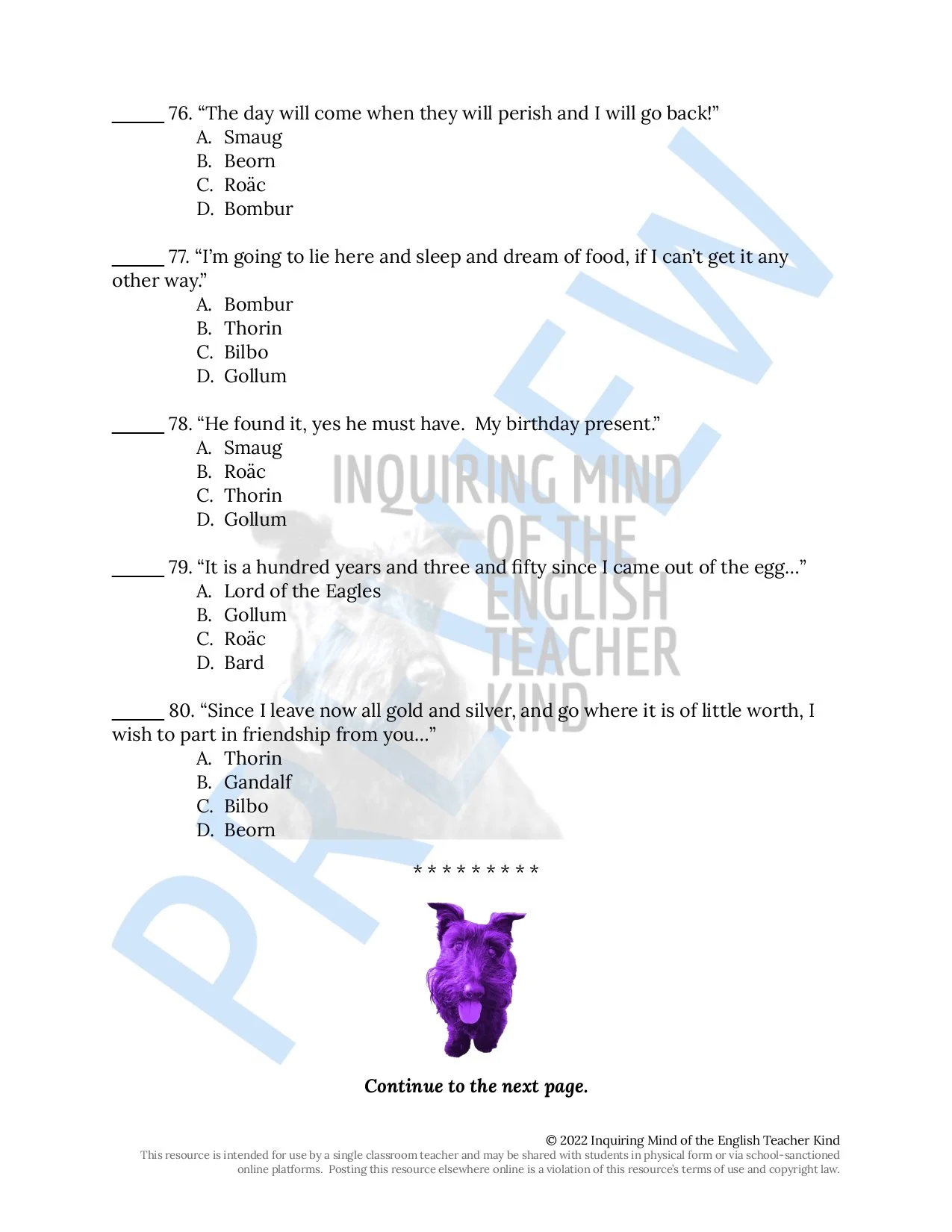 The Hobbit Test and Answer Key — Inquiring Mind of the English Teacher Kind