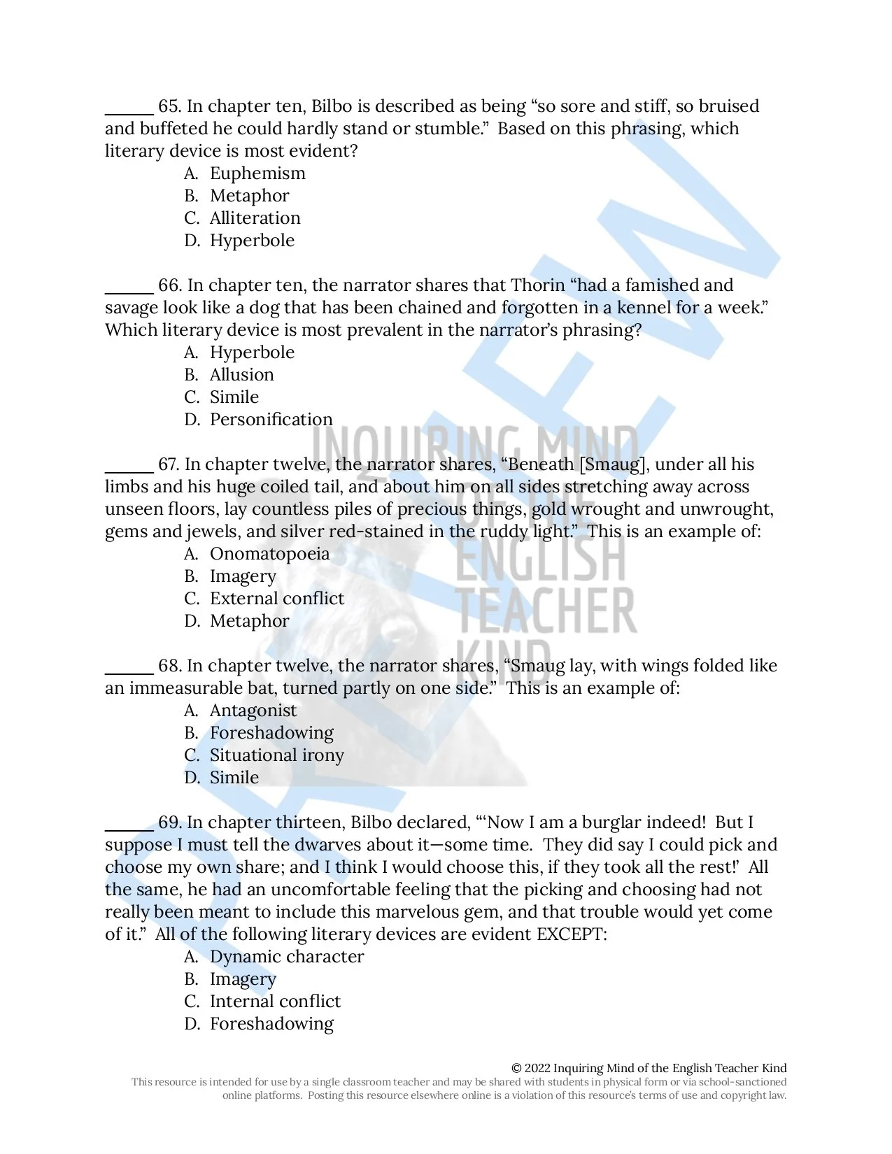 The Hobbit Test and Answer Key — Inquiring Mind of the English Teacher Kind