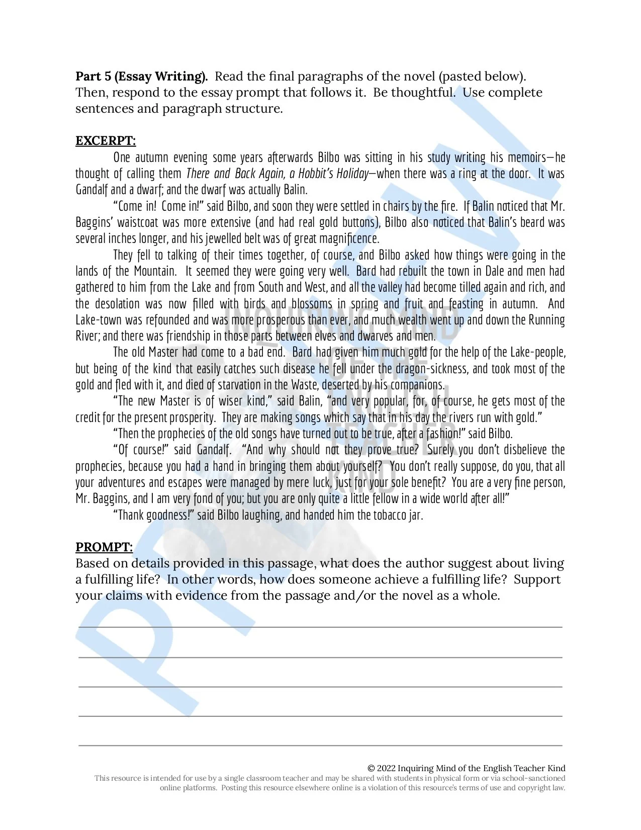 The Hobbit Test and Answer Key — Inquiring Mind of the English Teacher Kind