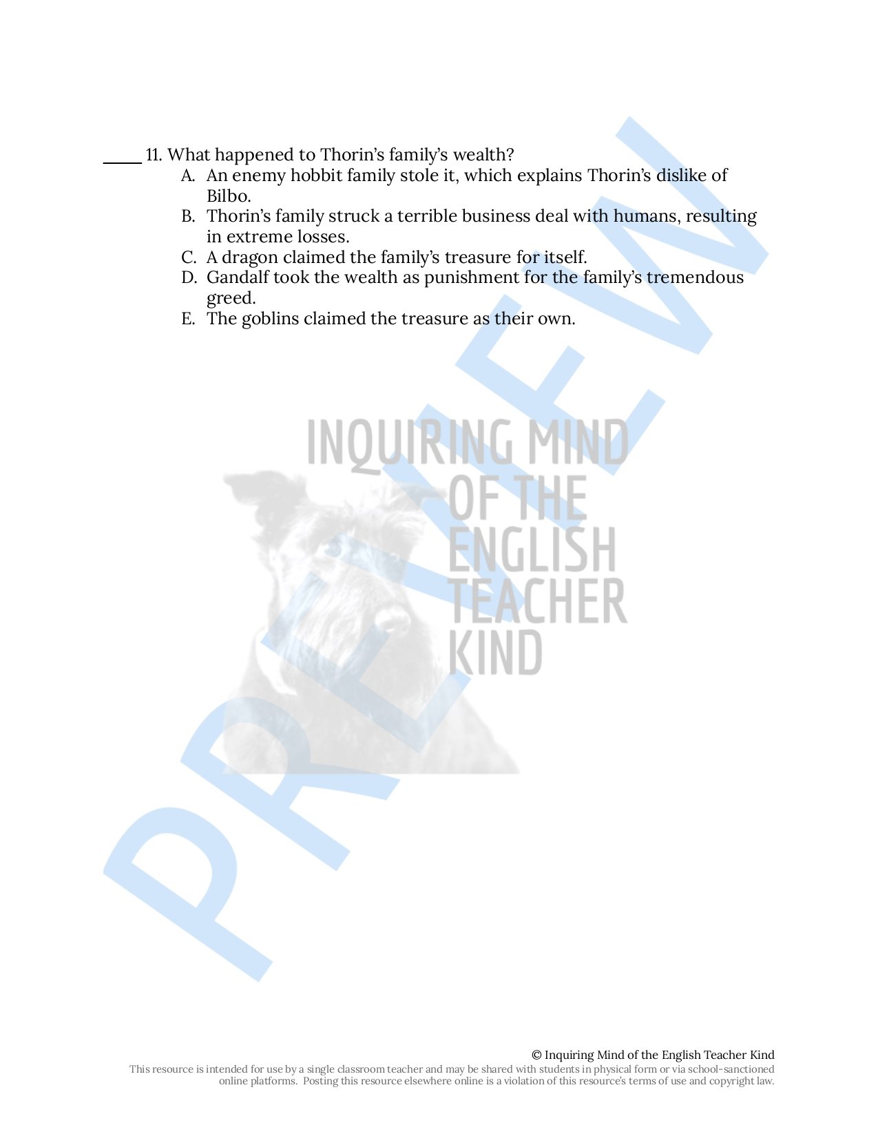 The Hobbit Quiz and Answer Key Bundle — Inquiring Mind of the English ...