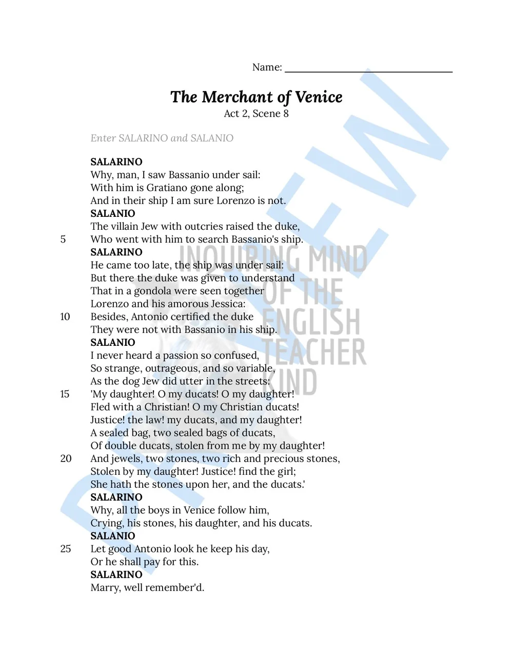 The Merchant of Venice Quiz Bundle with Answer Keys — Inquiring Mind of ...