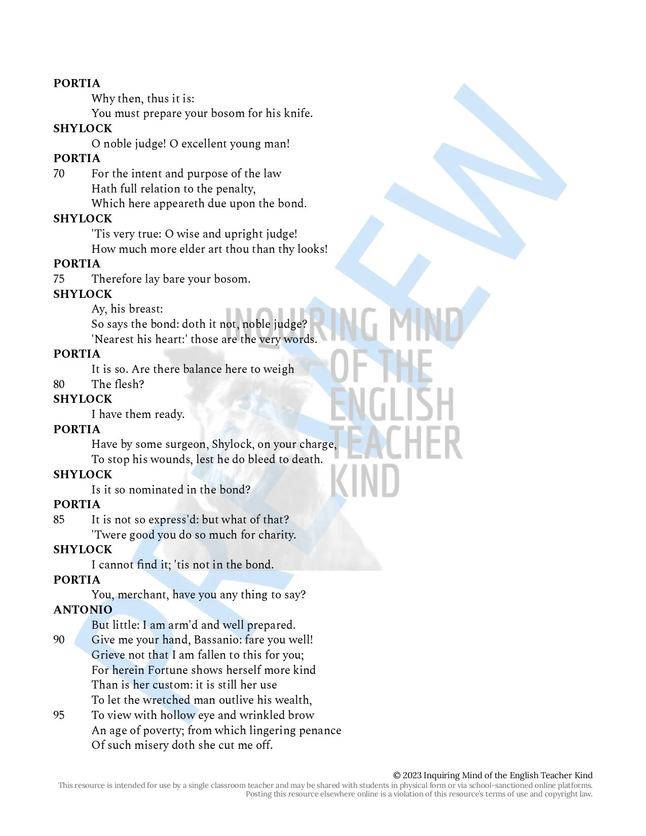 The Merchant of Venice Act 4 Quiz and Close Reading Worksheets Bundle ...