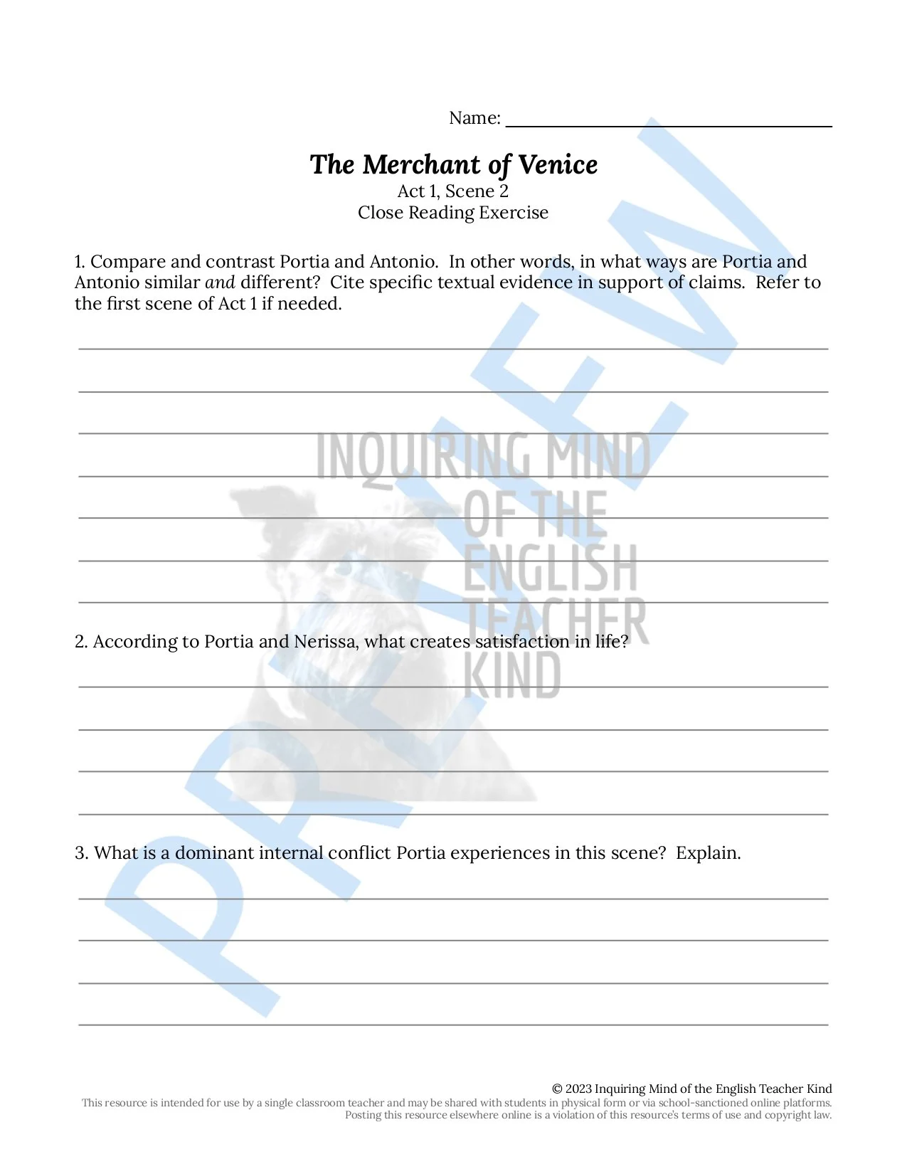 The Merchant of Venice Close Reading Analysis Worksheets Bundle with ...