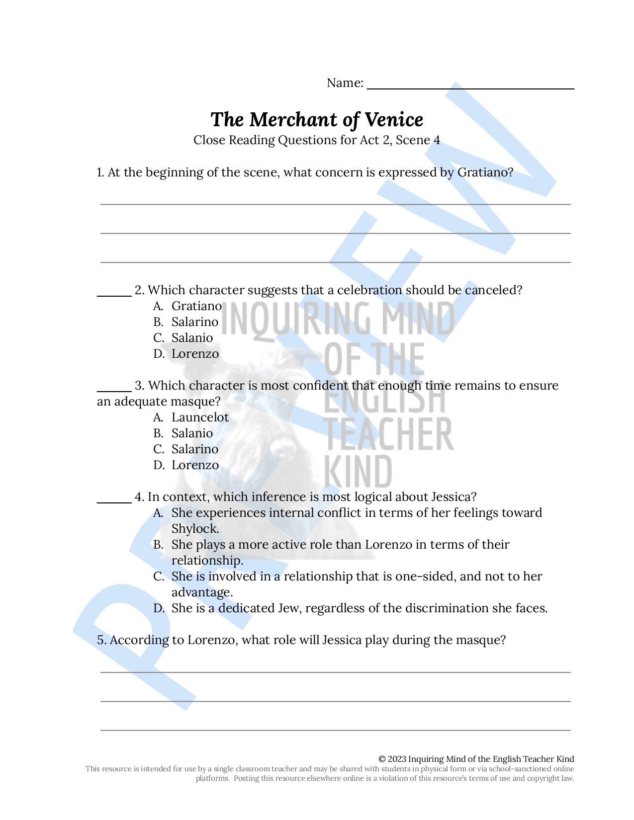 The Merchant of Venice Close Reading Analysis Worksheets Bundle with Answer Keys — Inquiring ...