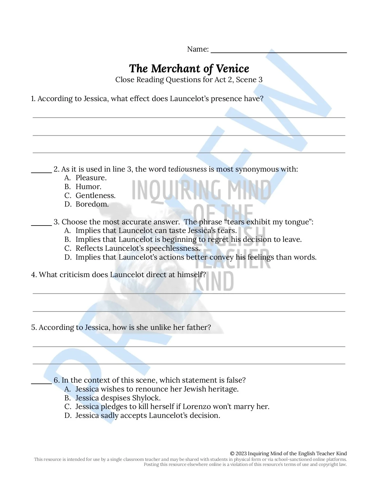 The Merchant of Venice Close Reading Analysis Worksheets Bundle with ...