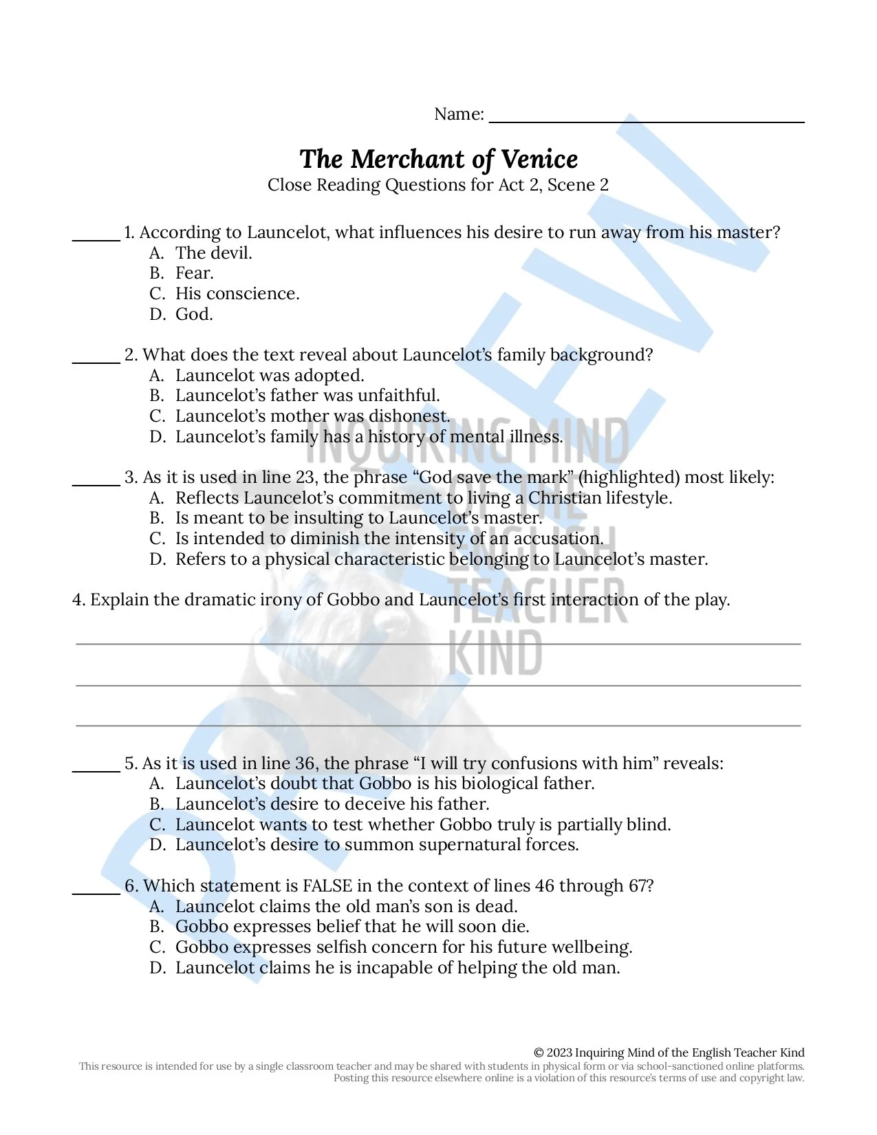 The Merchant of Venice Close Reading Analysis Worksheets Bundle with ...