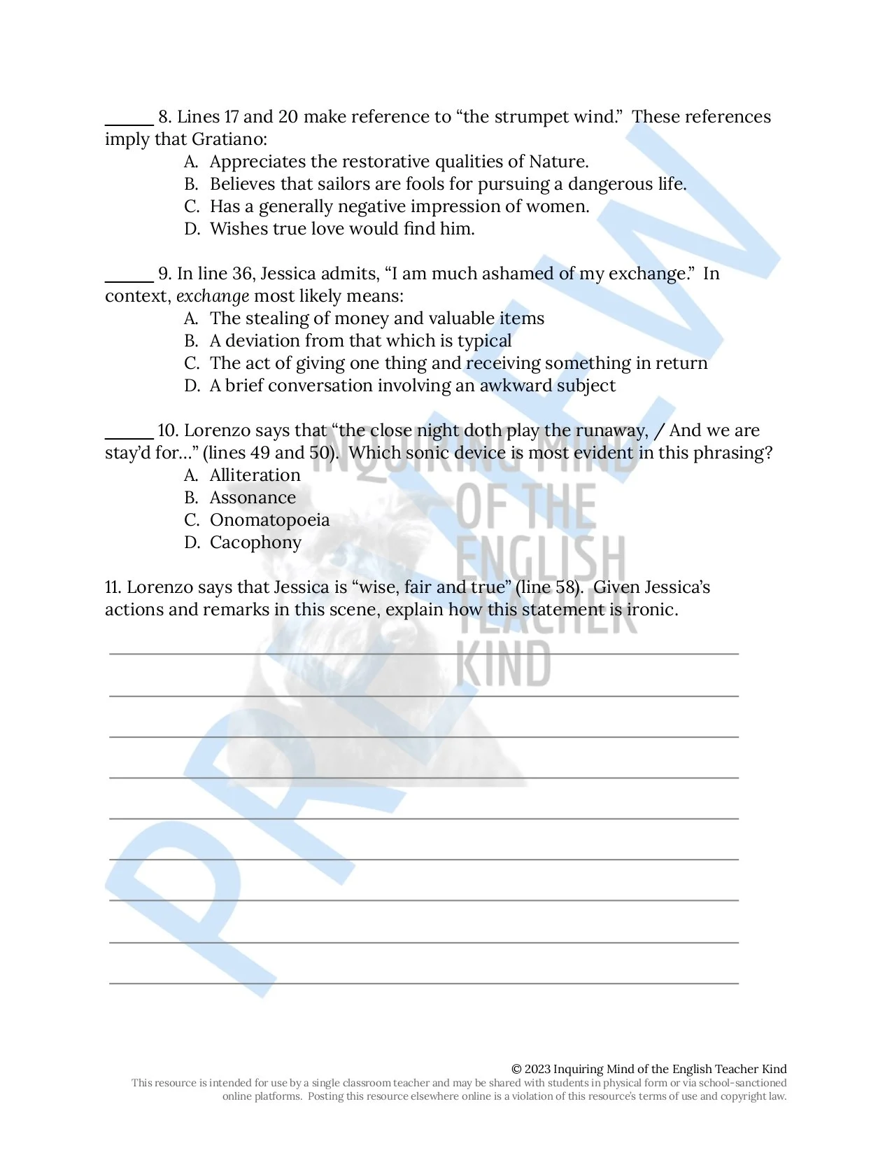 The Merchant of Venice Close Reading Analysis Worksheets Bundle with ...