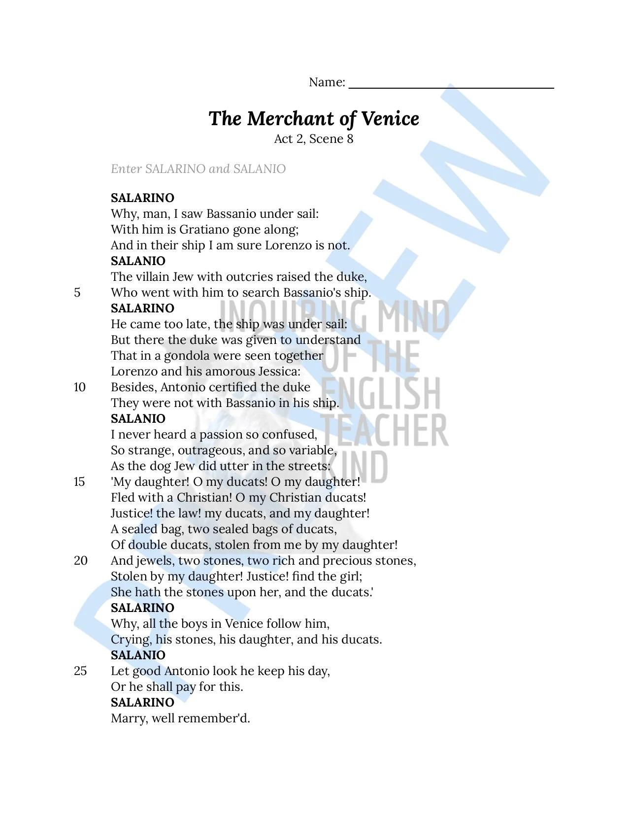 The Merchant of Venice Close Reading Analysis Worksheets Bundle with ...