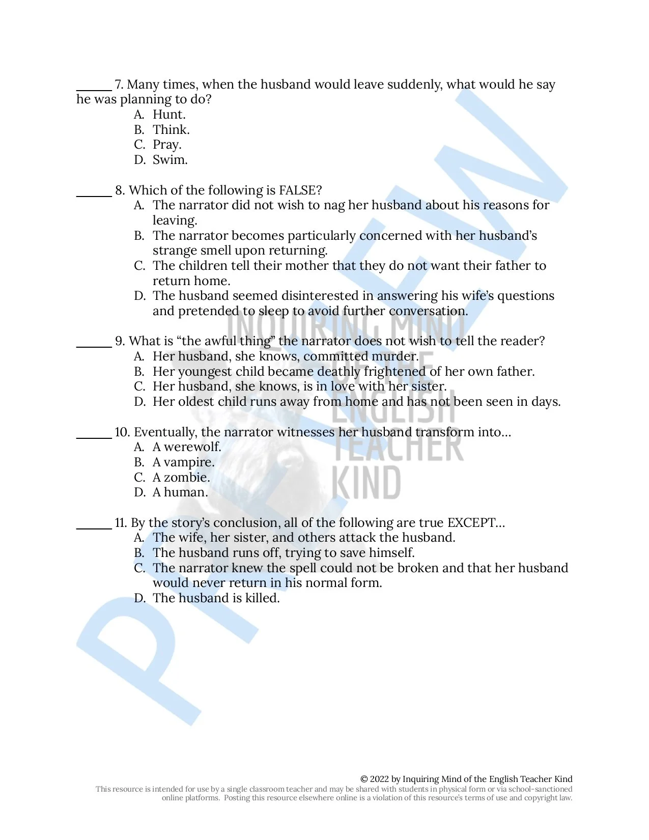 "The Wife's Story" by Ursula K. Le Guin Quiz and Close Reading ...