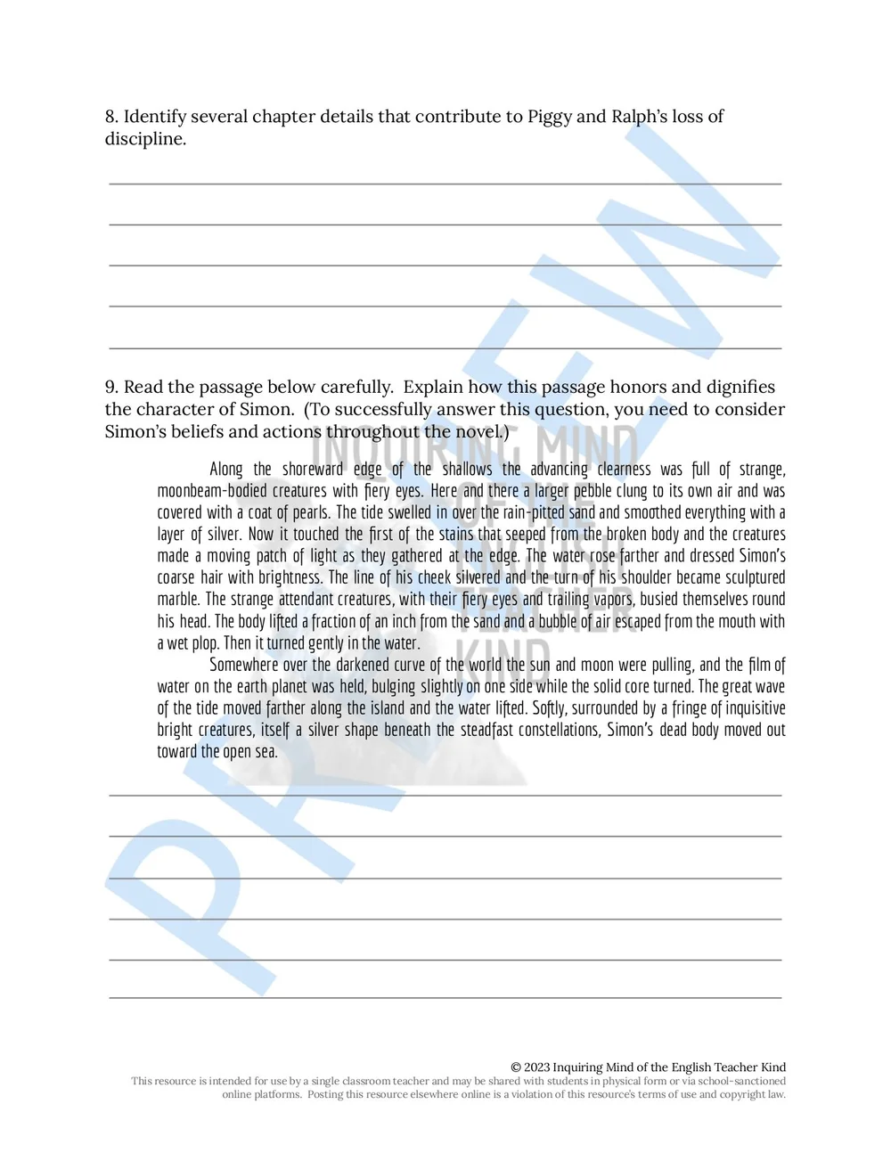 The House on Mango Street - Close Reading Worksheet on "Geraldo No Last ...