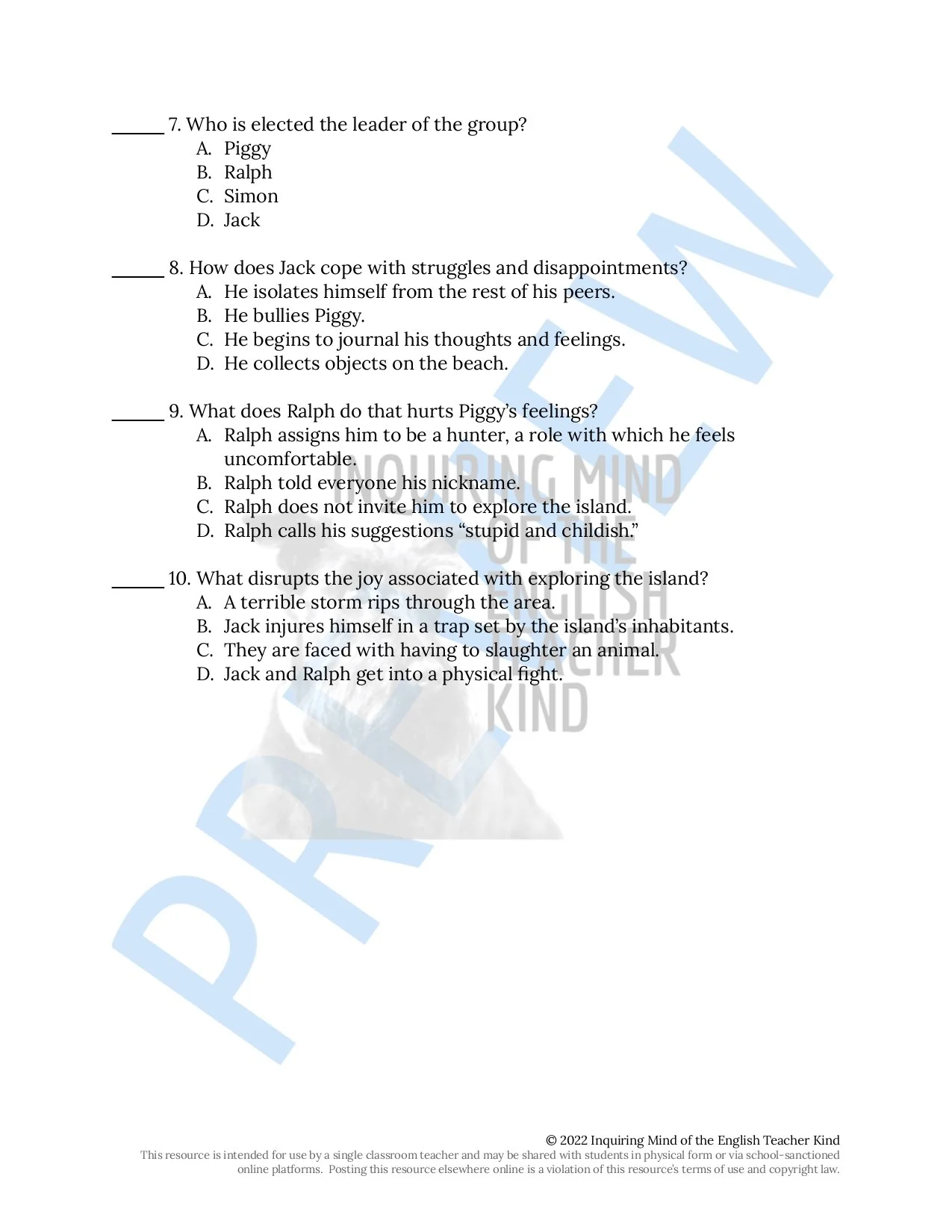 Lord of the Flies Quiz, Close Reading, Vocabulary Game, Test, and ...