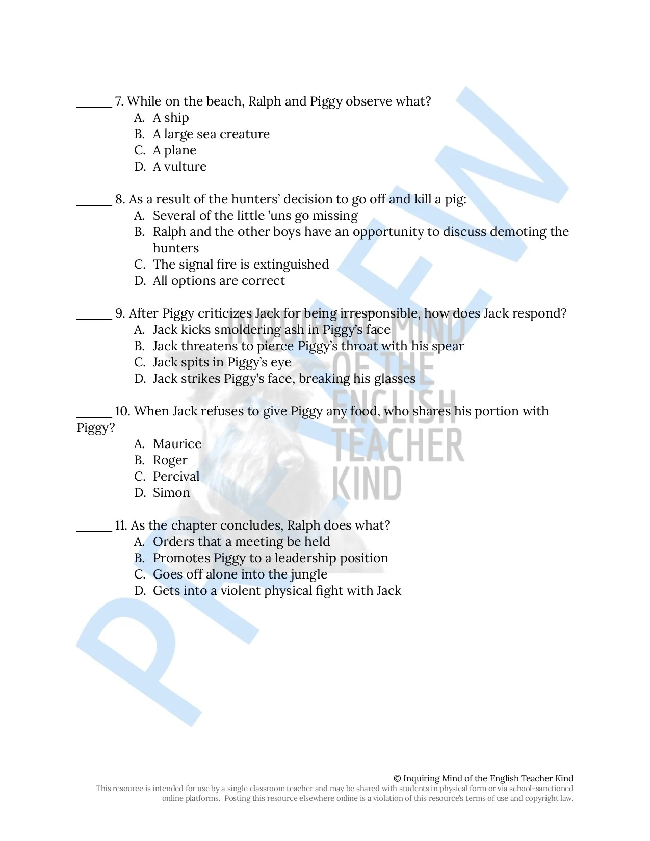 Lord of the Flies Quiz, Close Reading, Vocabulary Game, Test, and ...