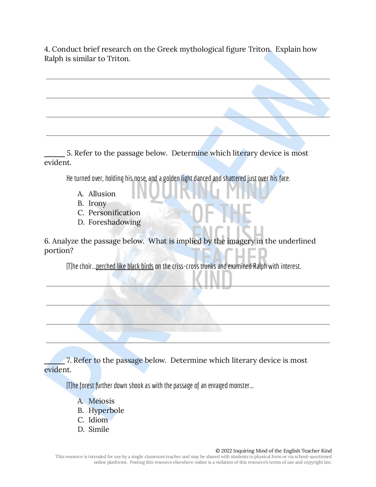 Lord of the Flies Quiz, Close Reading, and Test Bundle for High School ...