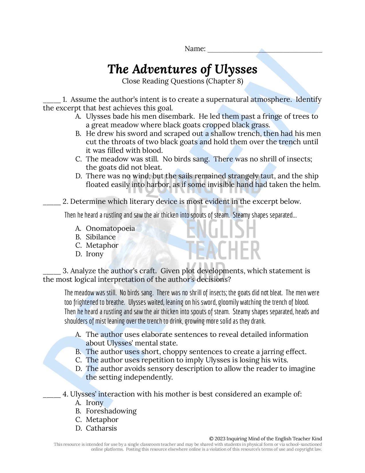 Adventures of Ulysses Chapters 8-11 Quiz, Close Reading, and Vocabulary Games Bundle — Inquiring ...