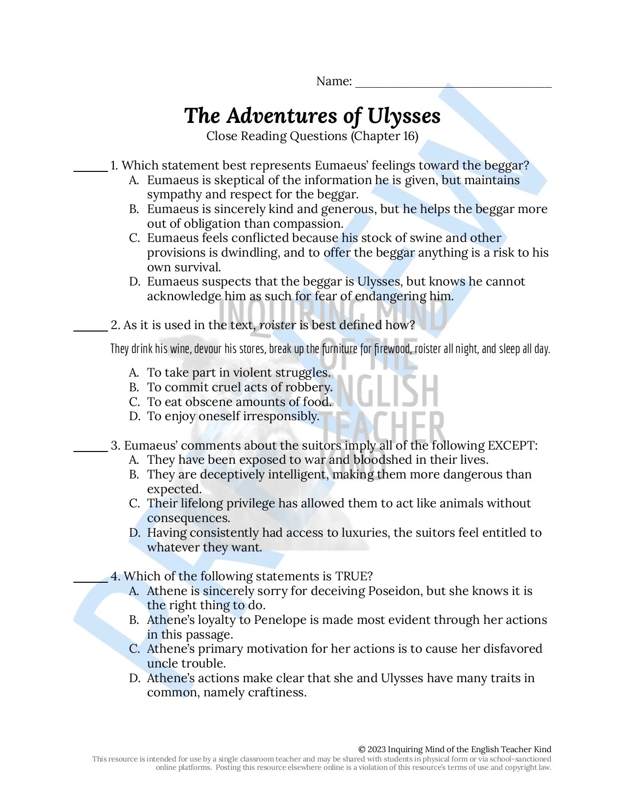 The Adventures of Ulysses by Bernard Evslin Close Reading Analysis ...