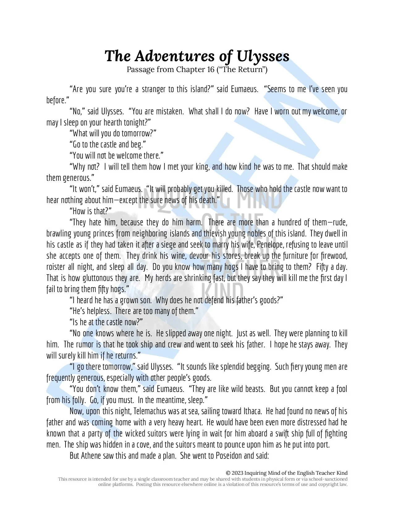 The Adventures of Ulysses by Bernard Evslin Close Reading Analysis ...