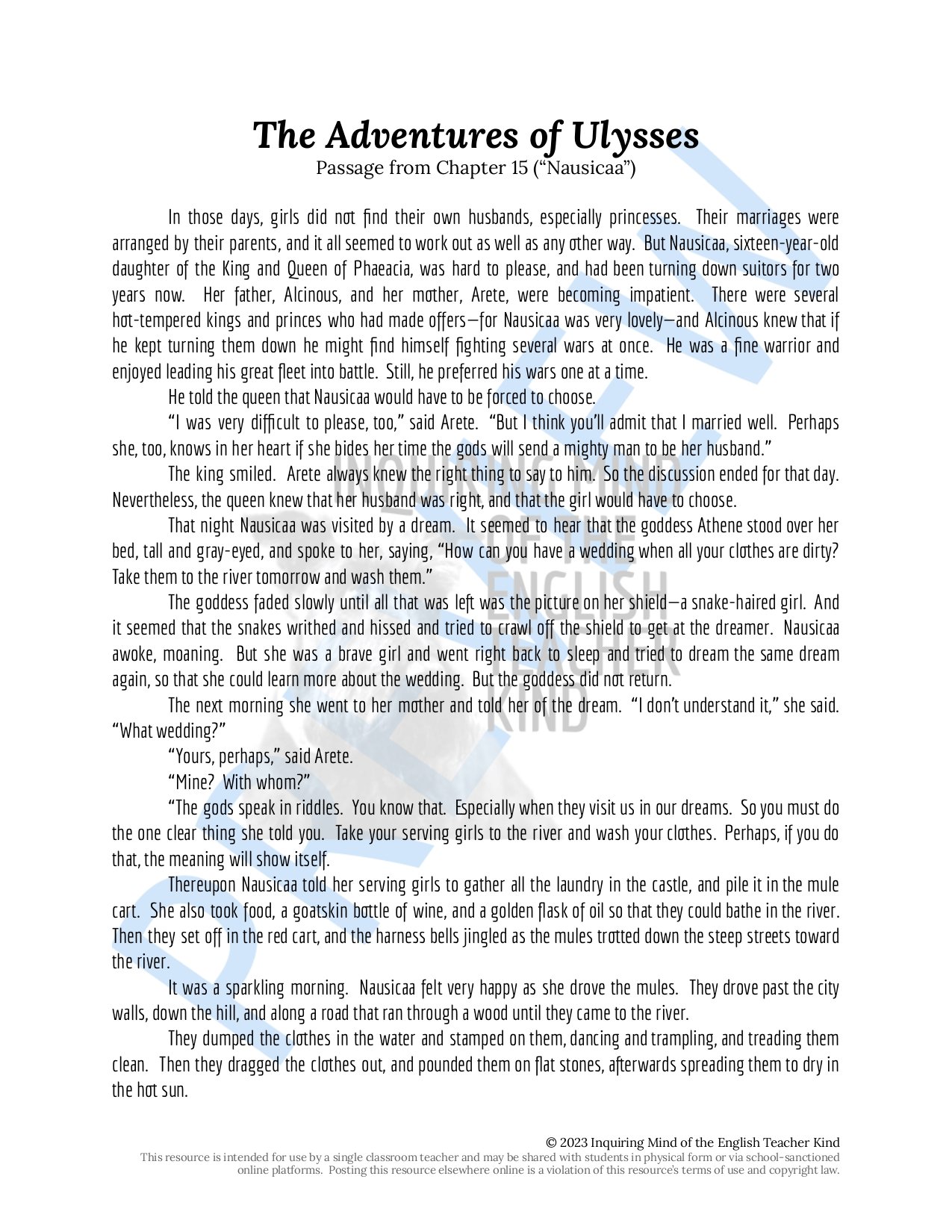 The Adventures of Ulysses by Bernard Evslin Close Reading Analysis ...