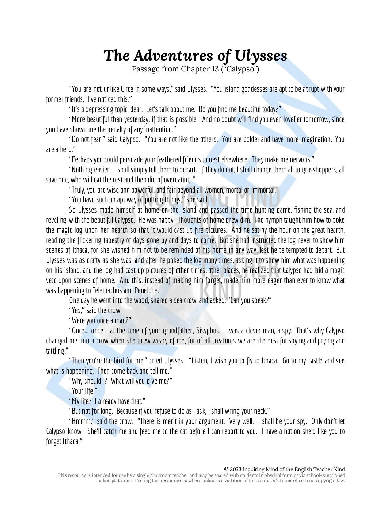 The Adventures of Ulysses by Bernard Evslin Close Reading Analysis ...