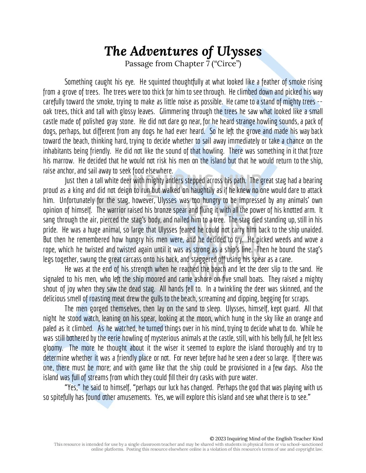 The Adventures of Ulysses by Bernard Evslin Close Reading Analysis ...