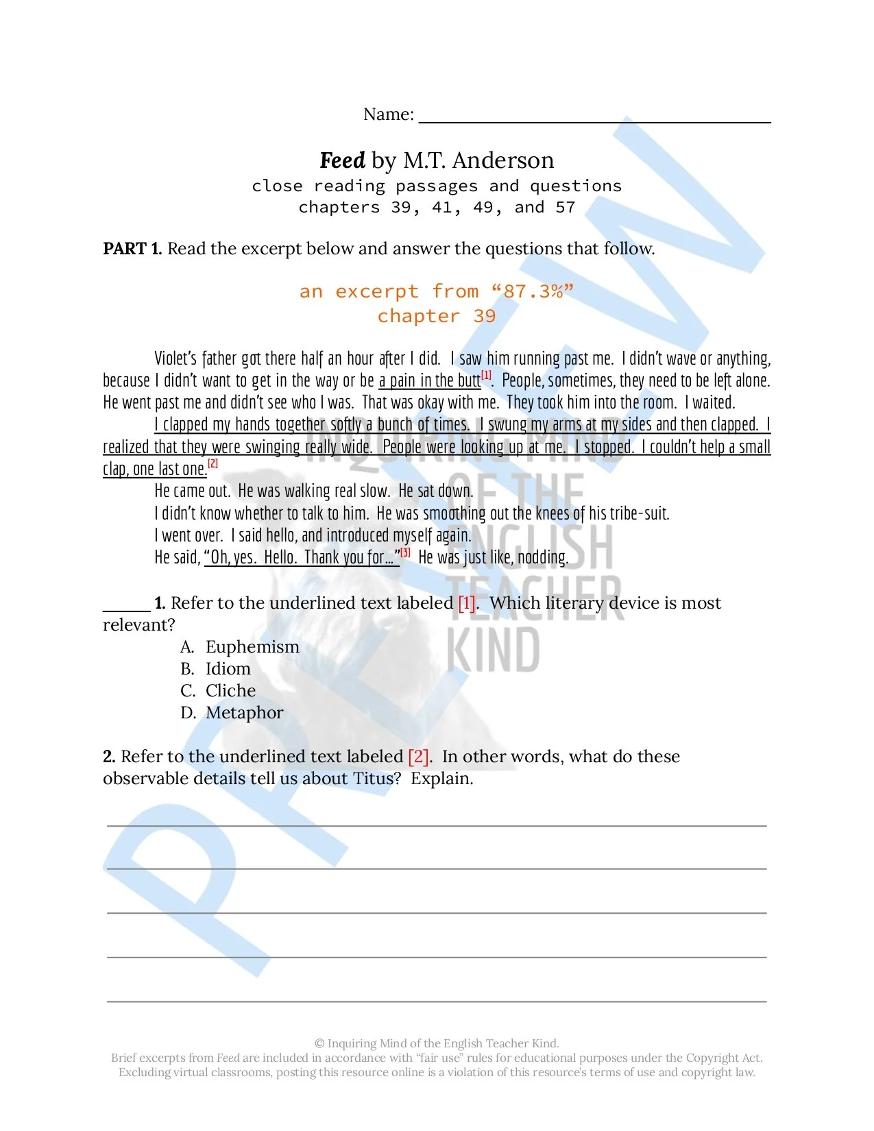 Feed by M.T. Anderson Novel Study Bundle (Activities, Assessments ...