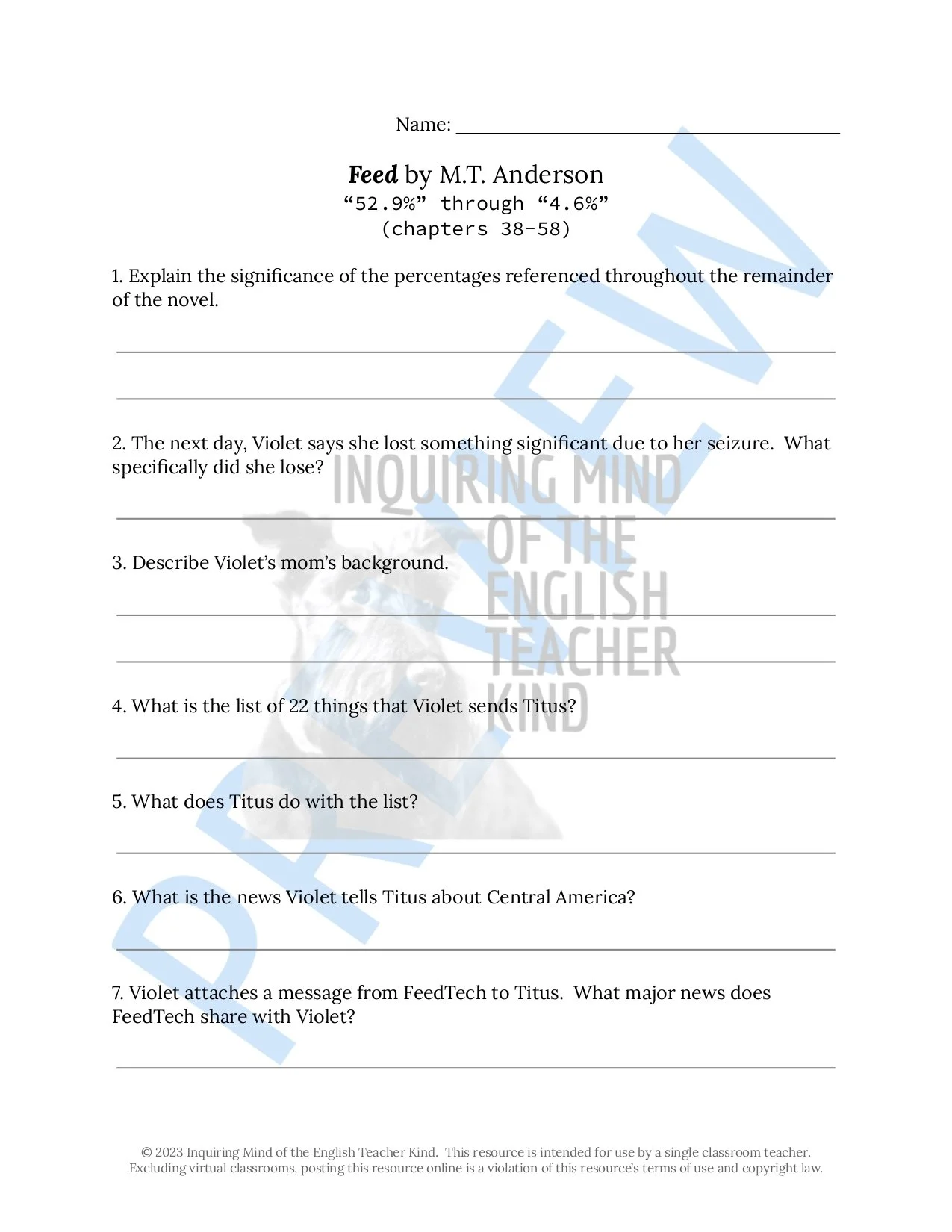 Feed by M.T. Anderson Novel Study Bundle (Activities, Assessments ...
