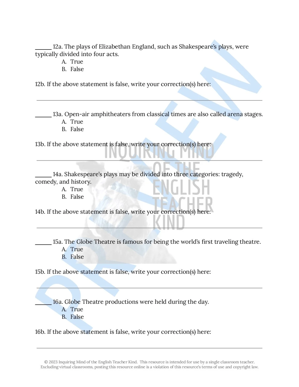 The Tragedy of Romeo and Juliet Test and Answer Key — Inquiring Mind of ...