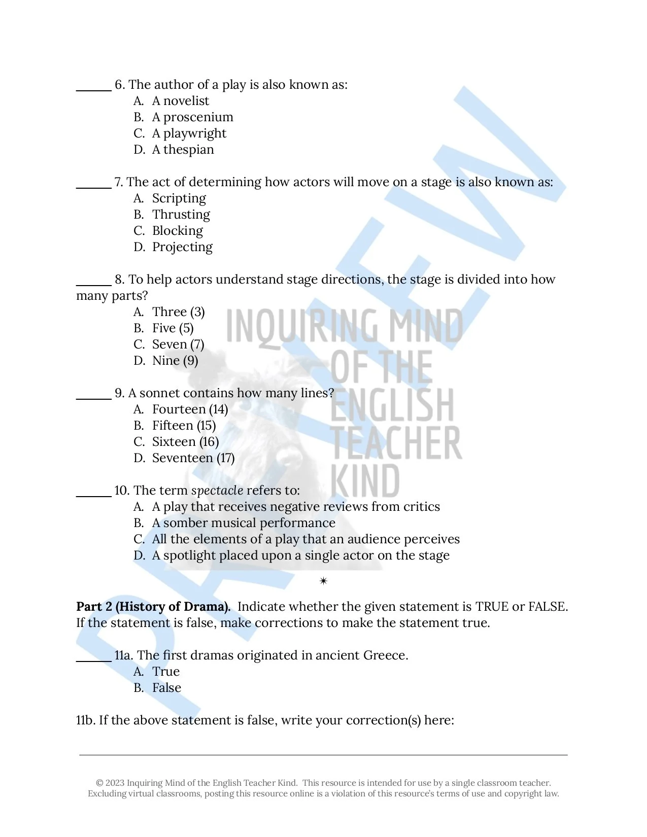 The Tragedy of Romeo and Juliet Test and Answer Key — Inquiring Mind of ...