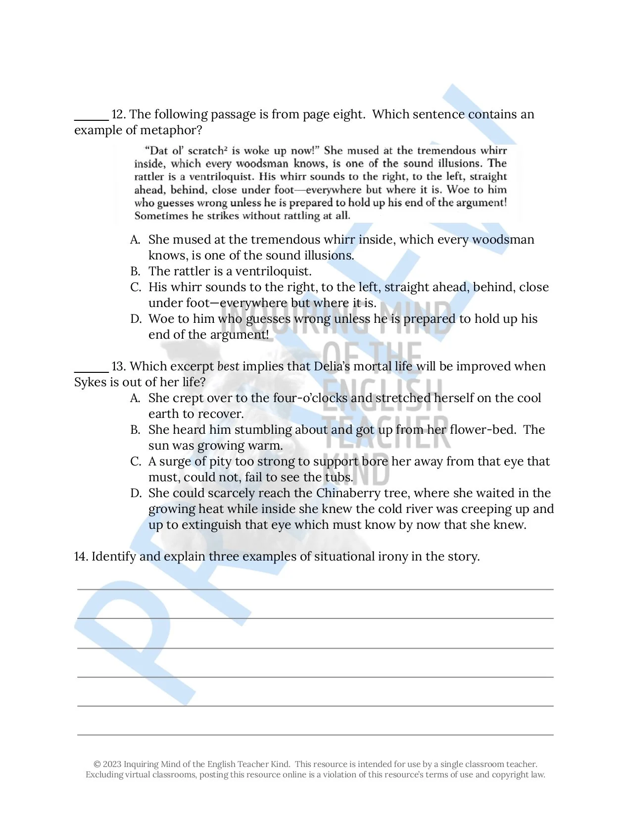 "Sweat" by Zora Neale Hurston Quiz and Close Reading Worksheet Bundle — Inquiring Mind of the ...