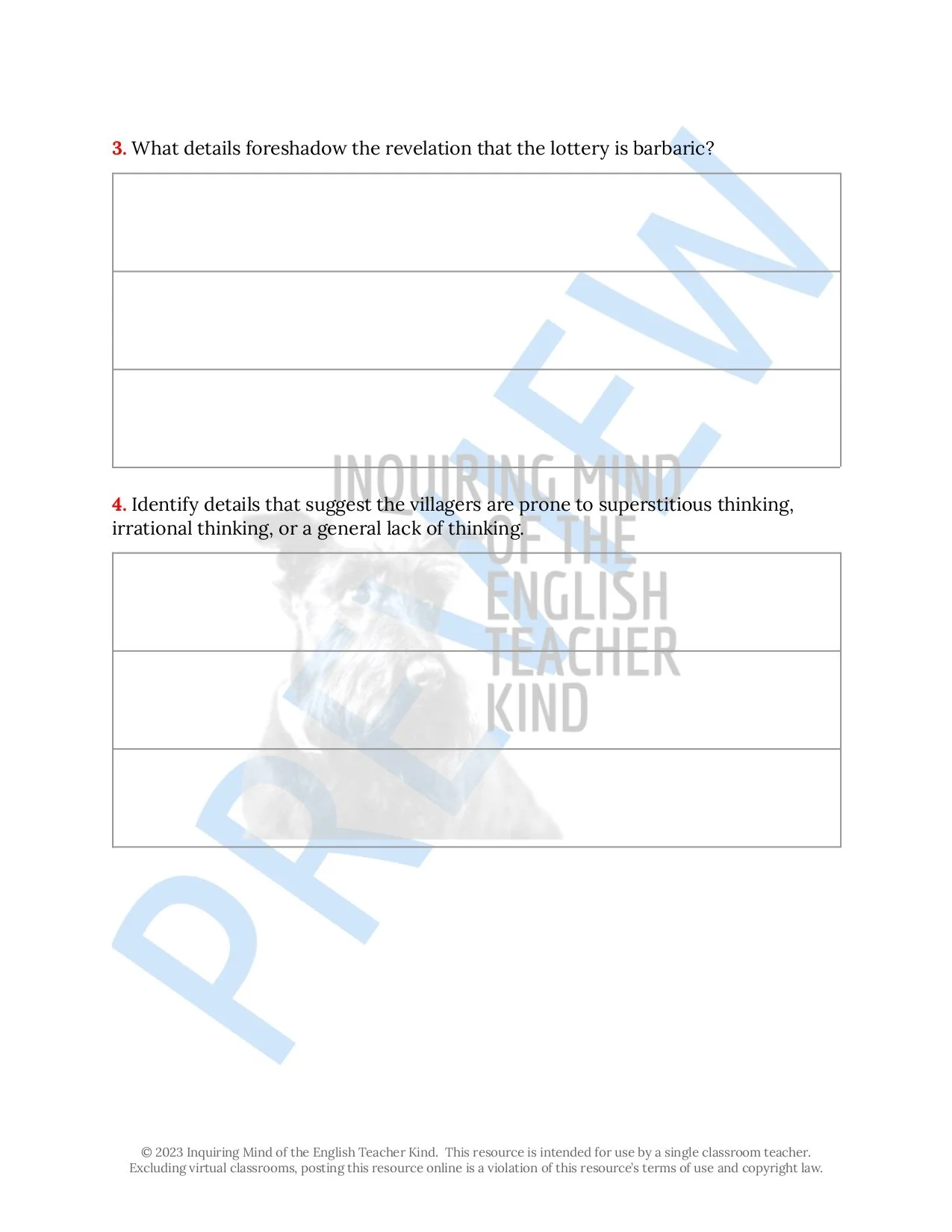 "The Lottery" by Shirley Jackson Quiz, Close Reading, and Vocabulary ...