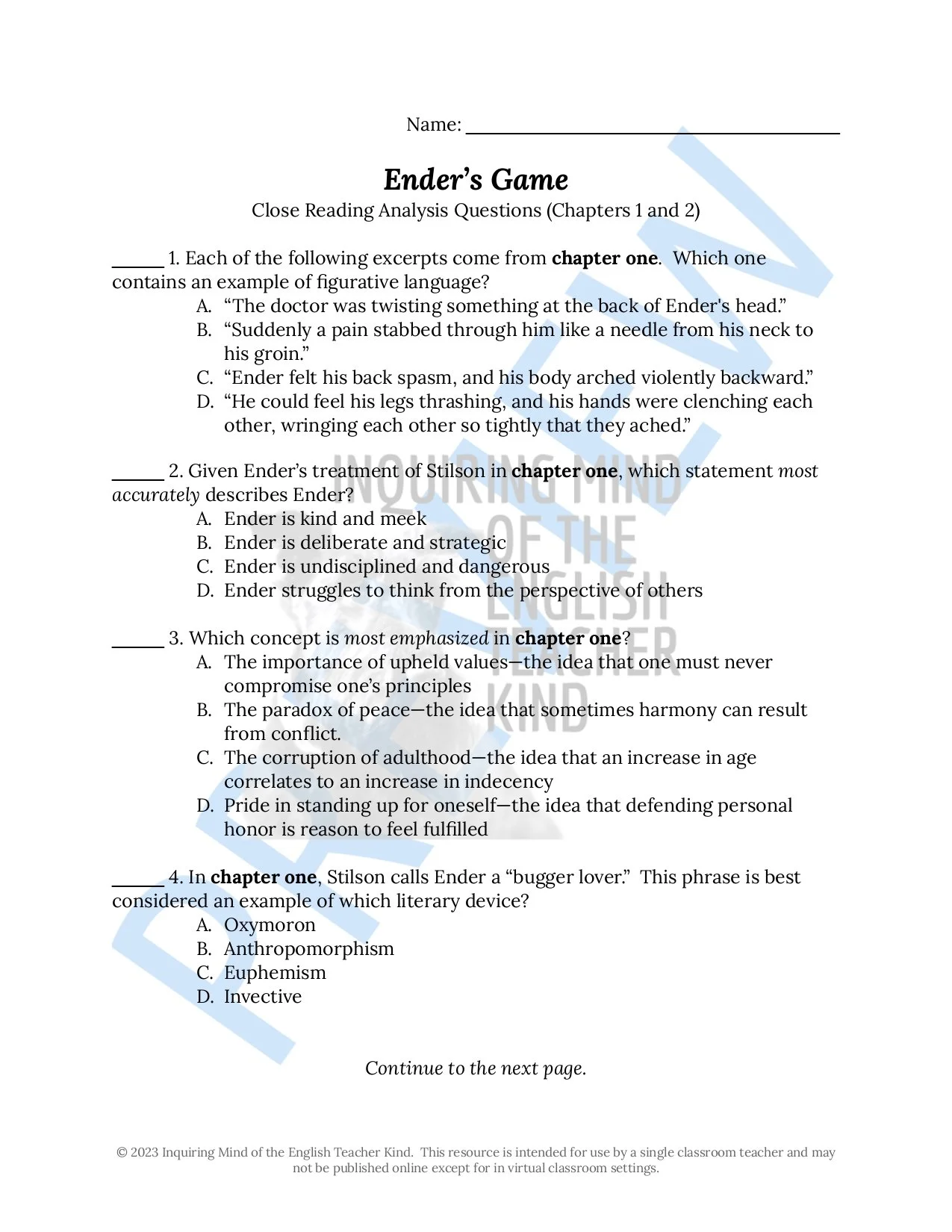 Teaching Resources — Inquiring Mind of the English Teacher Kind