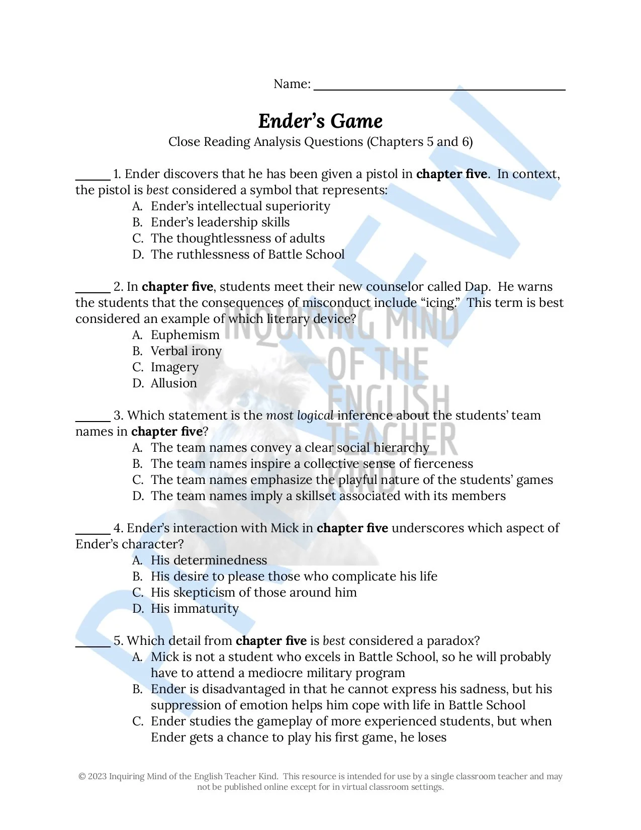 Teaching Resources — Inquiring Mind of the English Teacher Kind