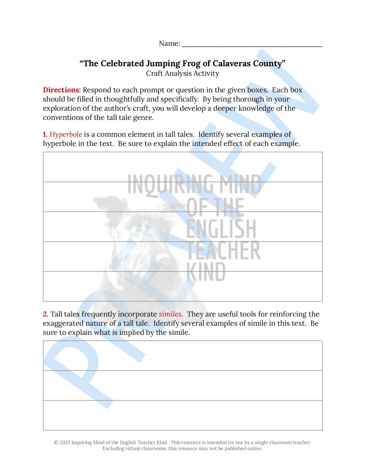 "The Celebrated Jumping Frog of Calaveras County" by Mark Twain Quiz ...