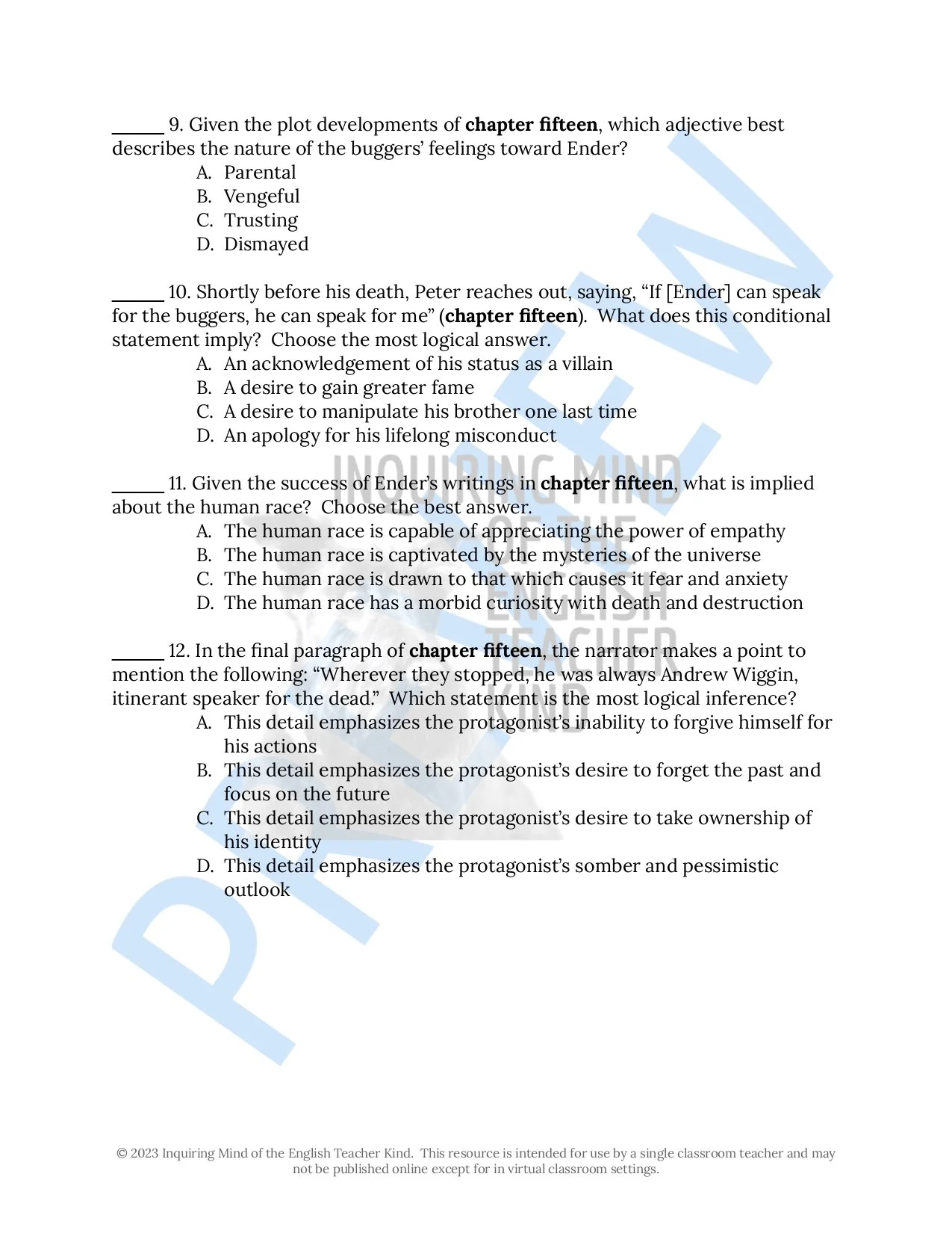 Ender's Game Close Reading Analysis Worksheets Bundle with Answer Keys — Inquiring Mind of the ...
