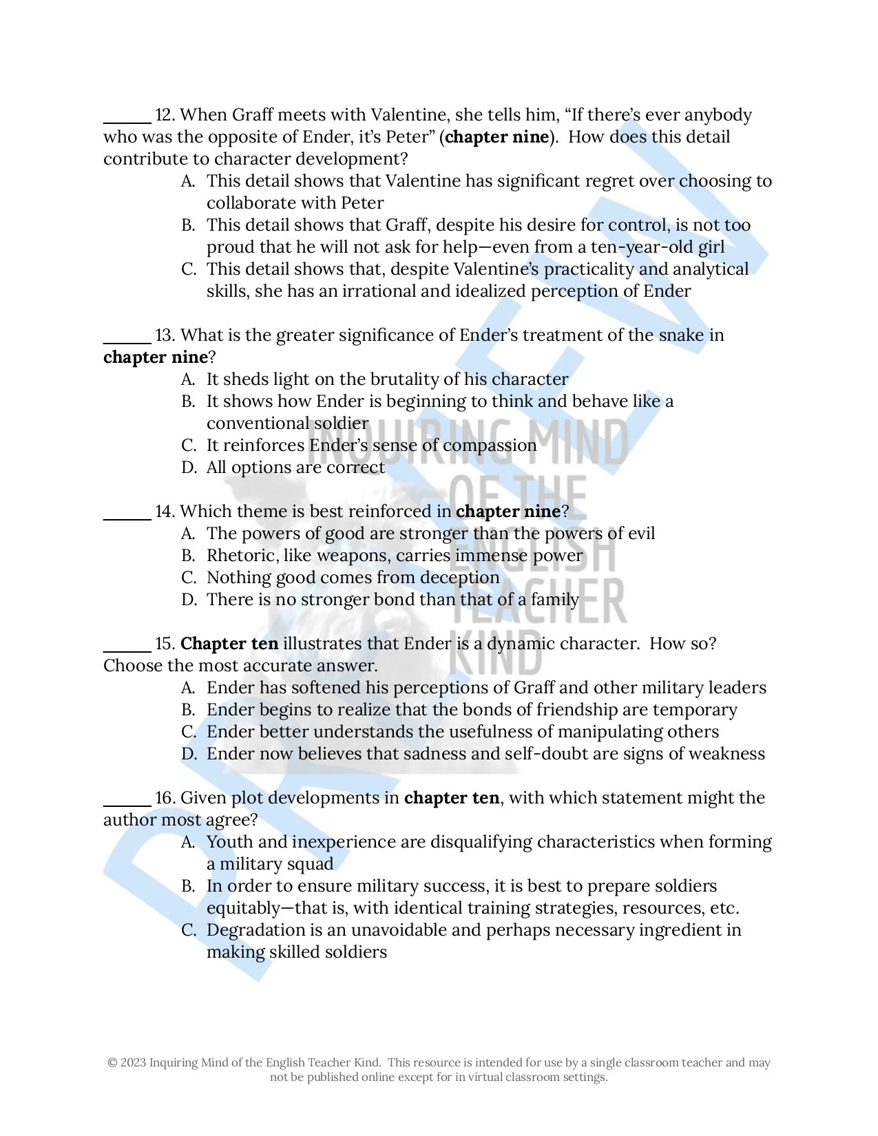 Ender's Game Close Reading Analysis Worksheets Bundle with Answer Keys — Inquiring Mind of the ...